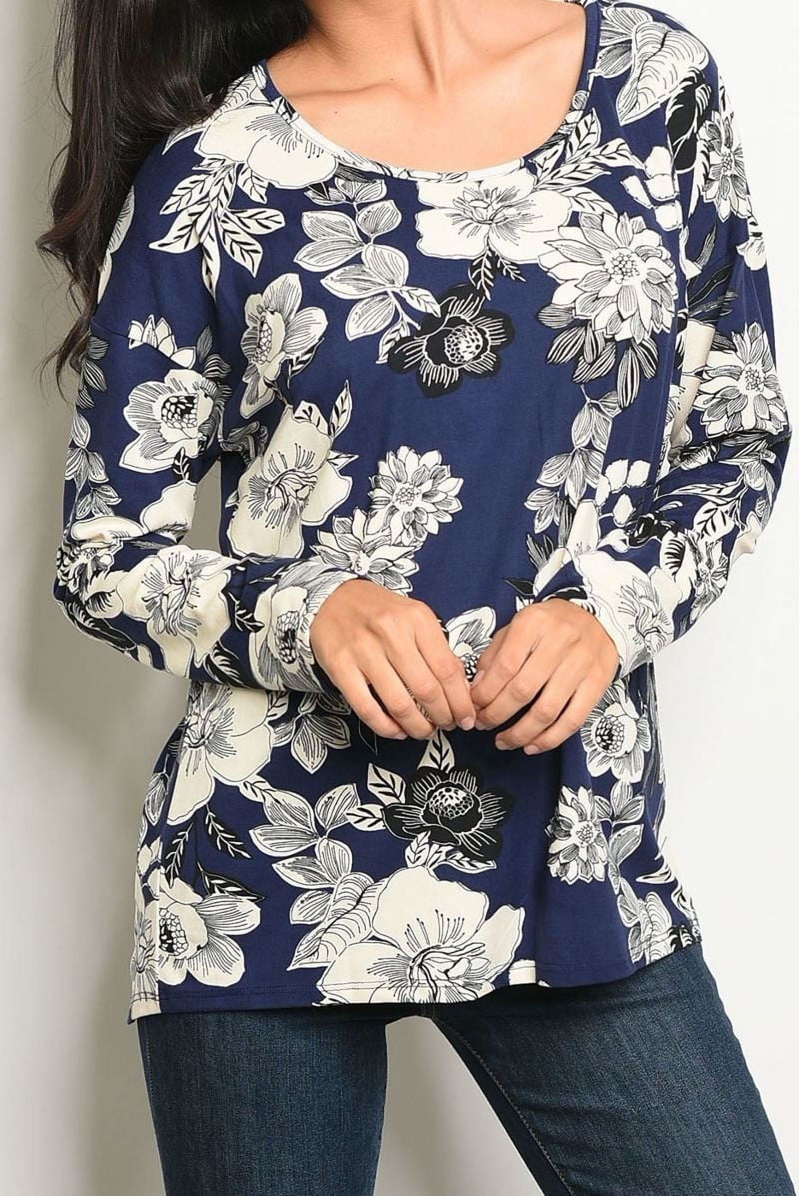 JW DESIGNS Floral Scoop Neck Long Sleeve Top (Small) - Walmart.com