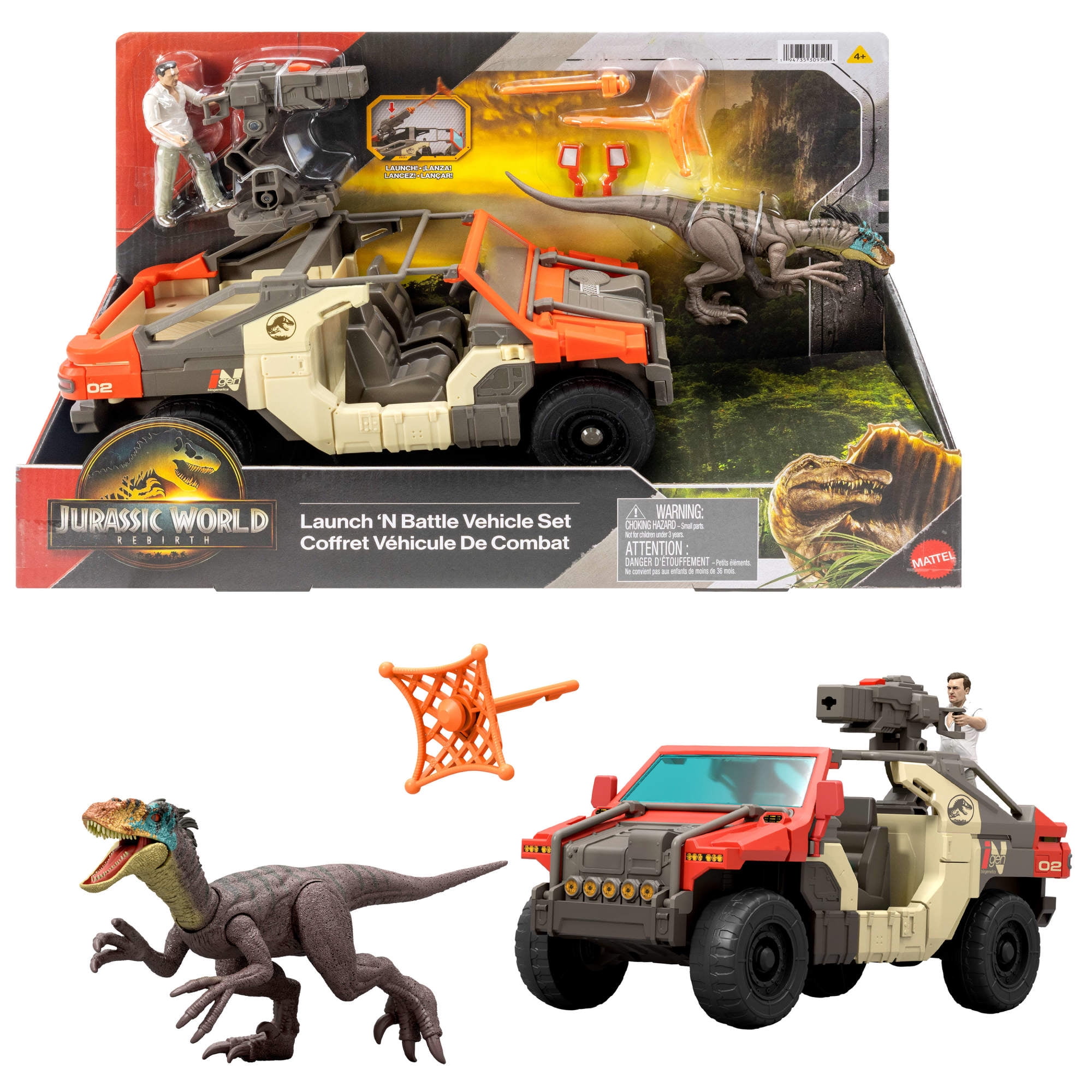 Jurassic World Rebirth Launch 'N Battle Vehicle with 1 Human & 1 Raptor ...