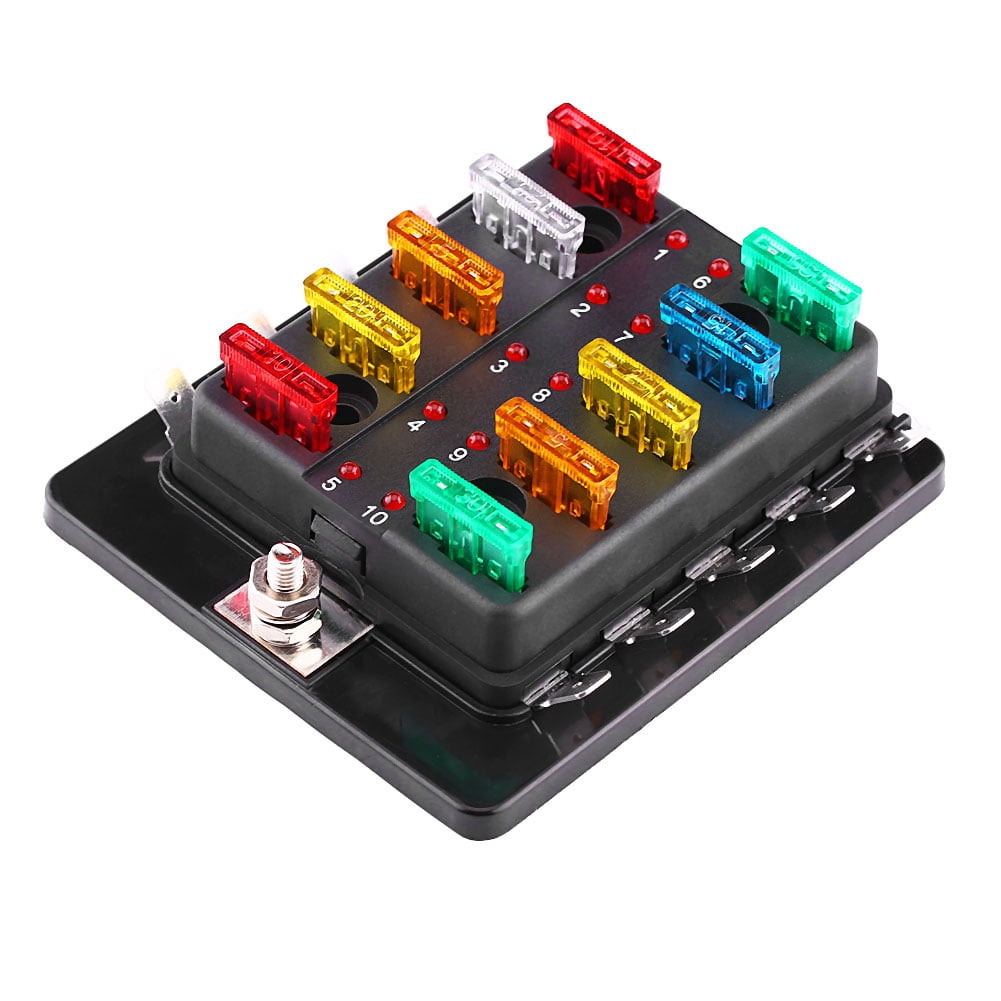 JWB-10 Way Circuit Blade Fuse Box Block Holder With LED Warning Light ...