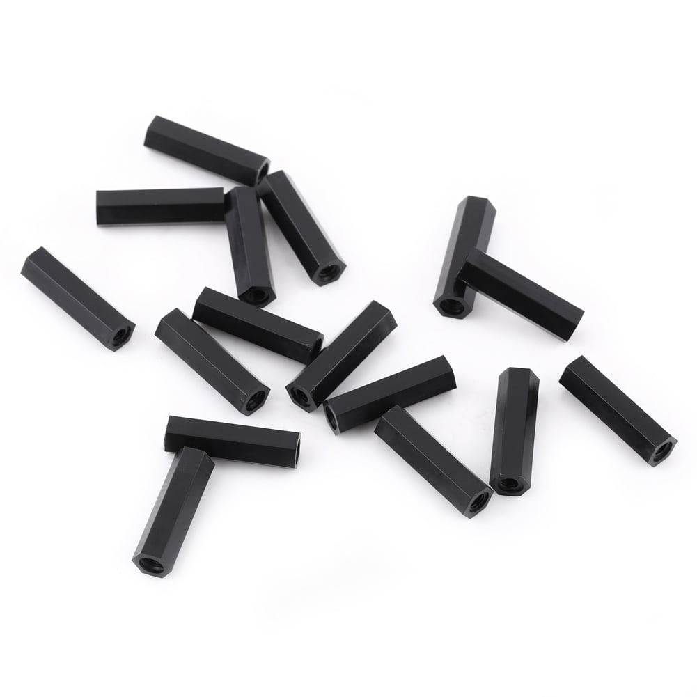 JWB-100Pcs Black PA66 M3 Female x M3 Female Hex Threaded Spacer ...