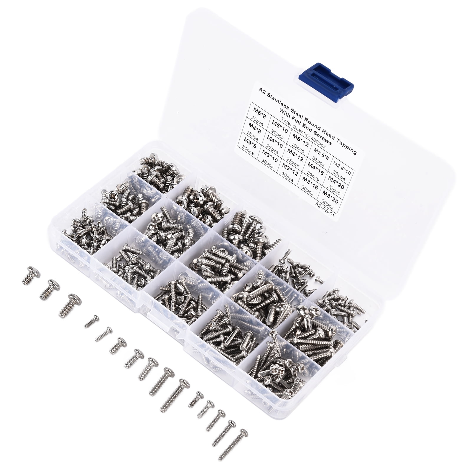 JWB-400Pcs Stainless Steel Screw Cross Pan Head Self Tapping Screws ...