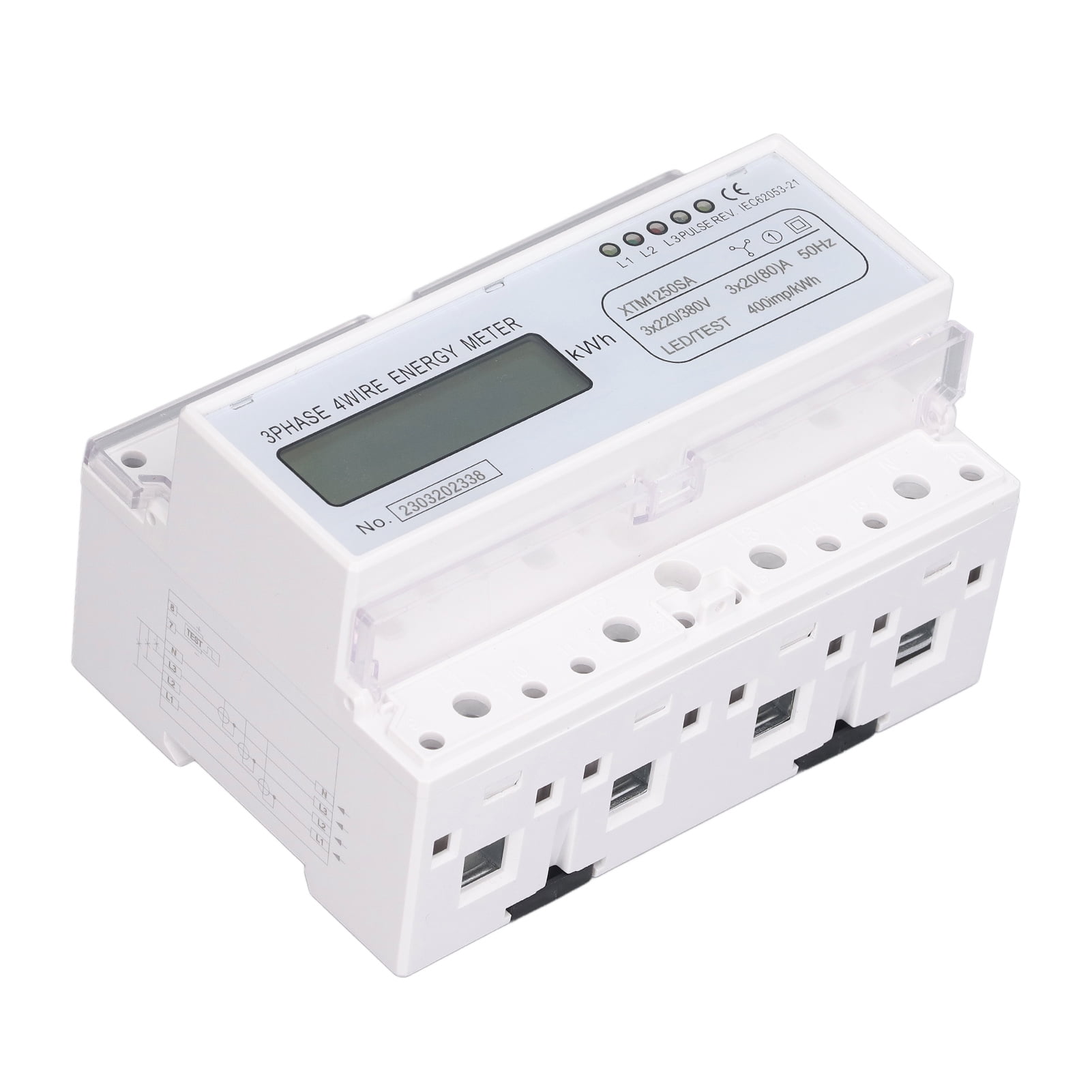 JWB-7 Digit LCD Electric Energy Meter 35mm DIN Rail Mounting 3 Phase 4 ...