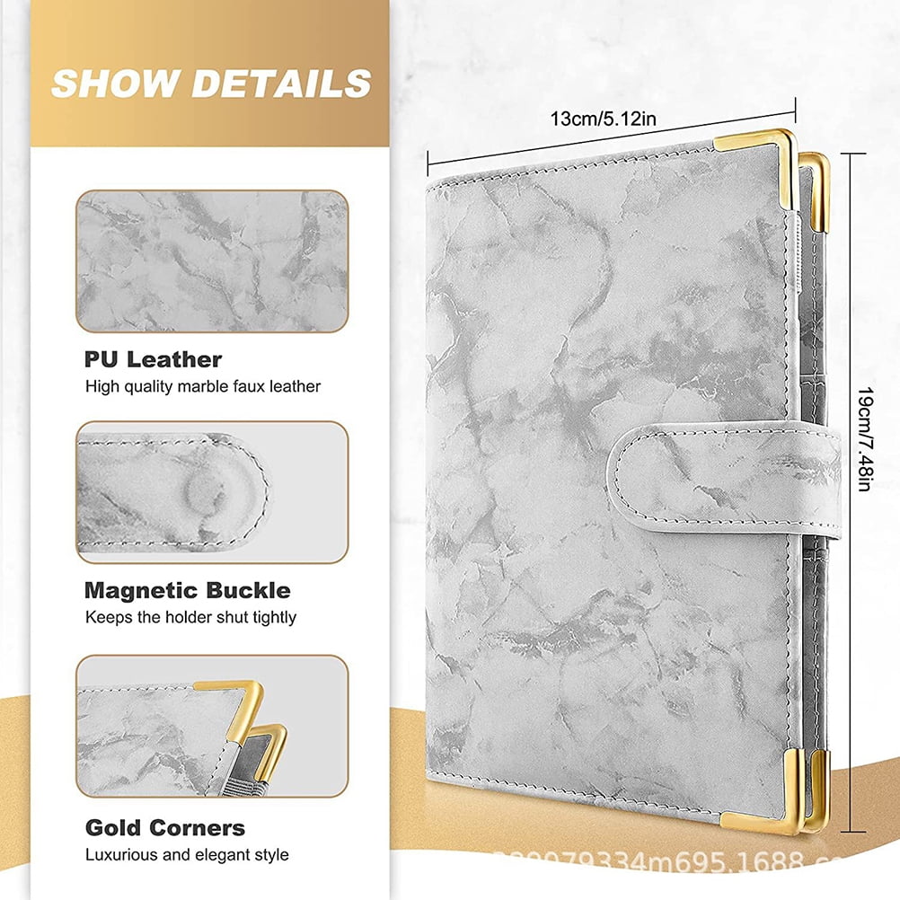 JWB-A6 Binder Budget Book Portable Marble Grain Notebook PU Leather 6 ...
