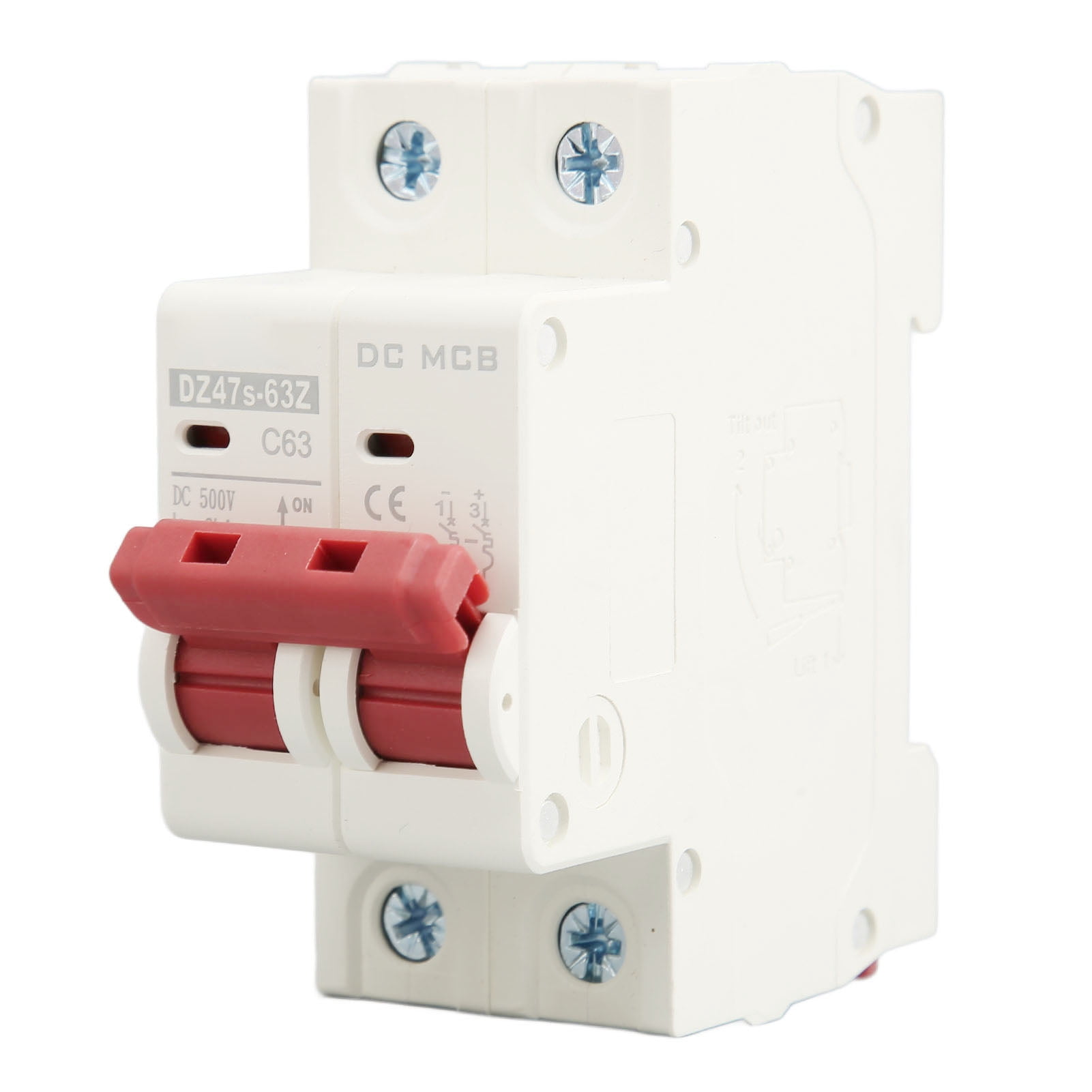 JWB-DC Miniature Circuit Breaker 2P 63A DC500V 6000A Breaking Capacity DIN Rail Mount for Solar ...