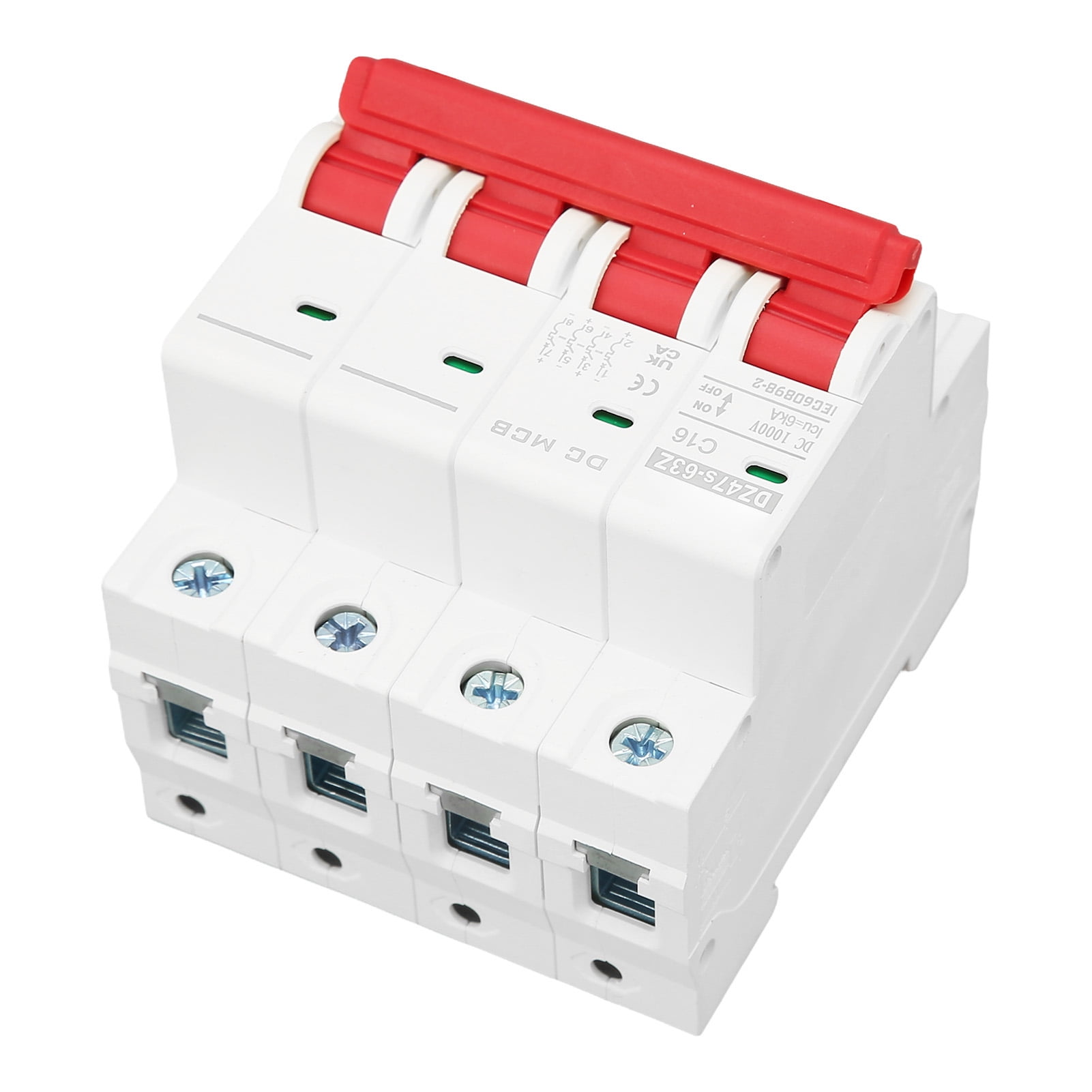 JWB-DC Miniature Circuit Breaker 4P Solar PV System 16A DIN Rail Mount 6000A Segmented Capacity ...