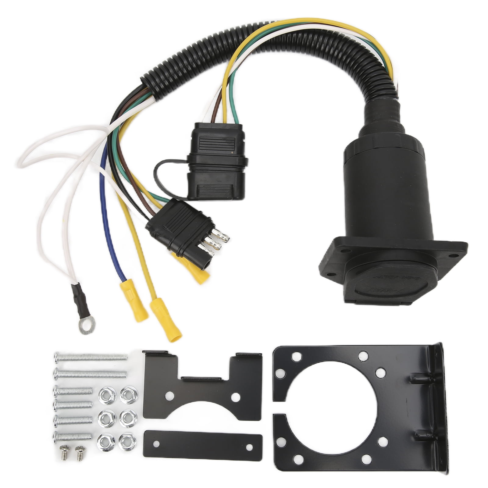 JWB-Trailer Wiring Adapter 4 Way to 7 Way Round Trailer Plug Converter ...