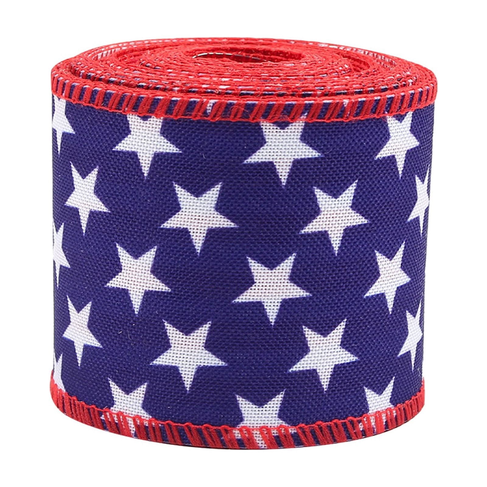 JWCJ 5 Yards 1.6" Patriotic Wired Ribbon, Narrow Red White Blue Trim ...