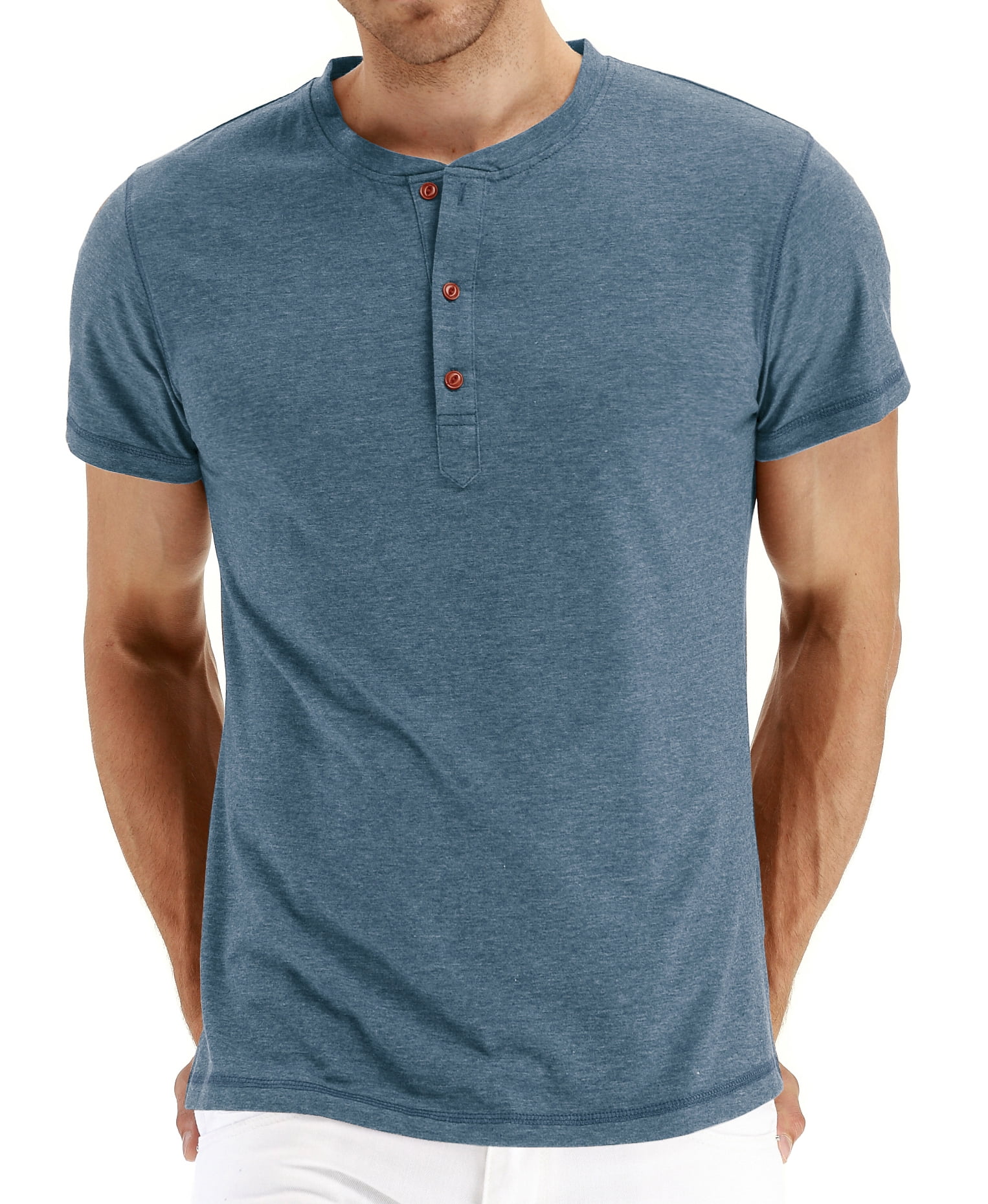 JWD Men's Short Sleeve Henley Shirt, Cotton Casual Summer T-Shirt with Three Button Closure ...