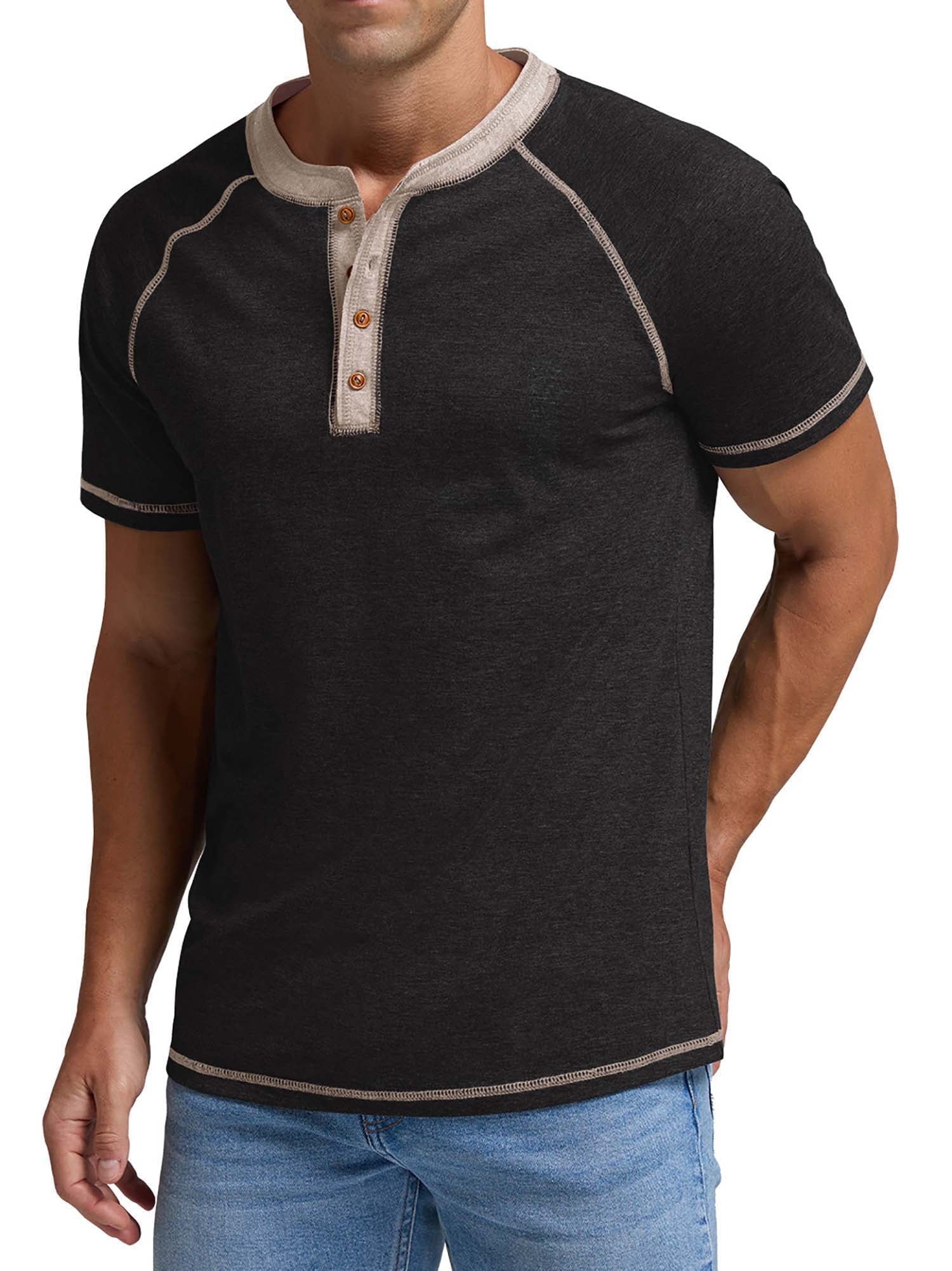 JWD Classic henley style Three button henley closure, Mens Henley Short Sleeve T-Shirt Cotton ...