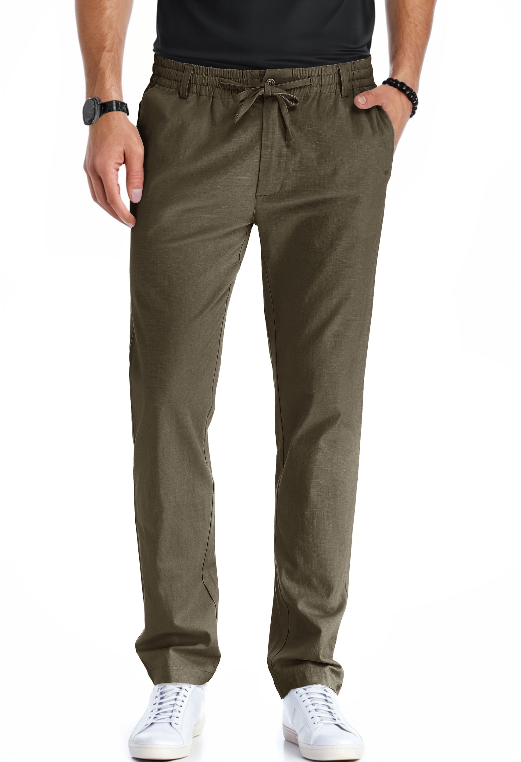 JWD Men's Cotton Linen Pants, Elastic Waist, Casual, Lightweight ...
