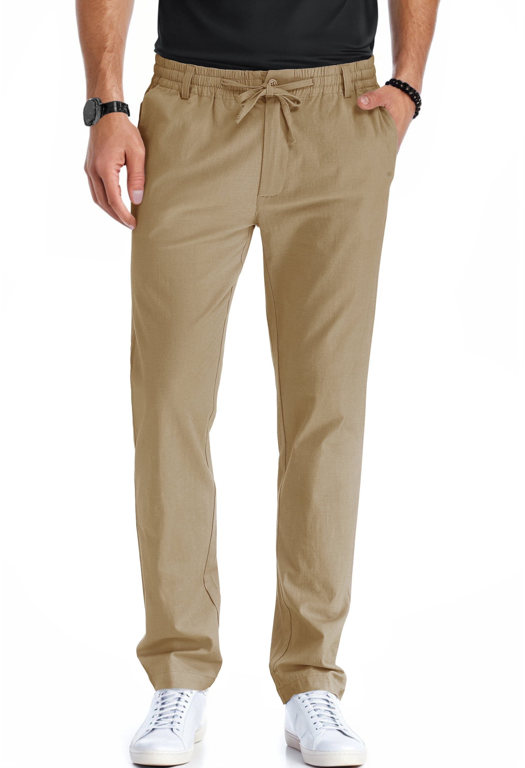 JWD Men's Lightweight Cotton Linen Pants, Elastic Waistband, Casual ...