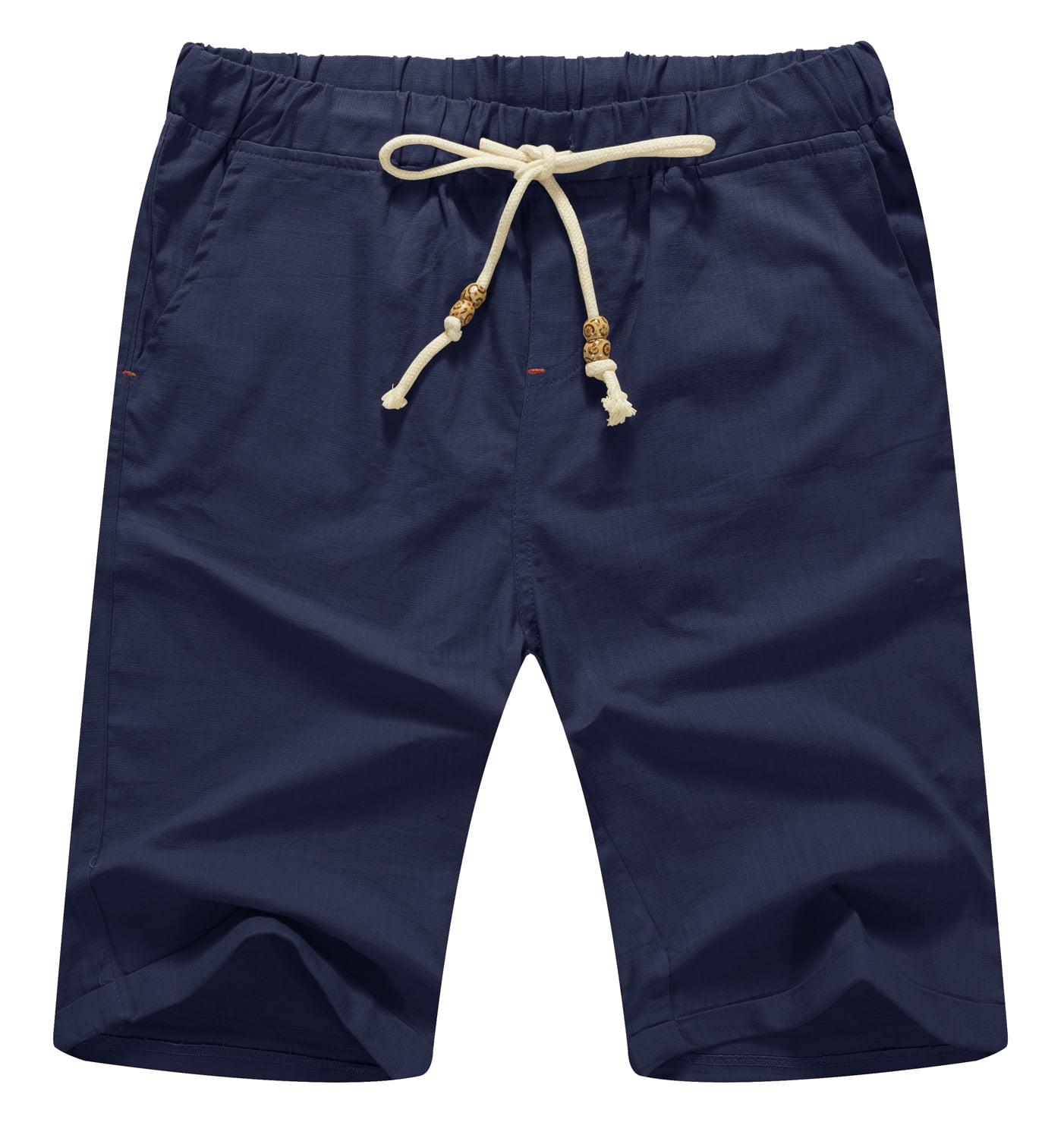 JWD Men’s Casual Drawstring Linen Shorts, Navy Blue, Summer Beach Wear, Adjustable, Moisture ...
