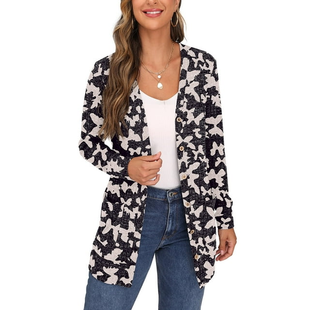JWD Open Front Cardigan for Women Button Down Long Sleeve Draped ...