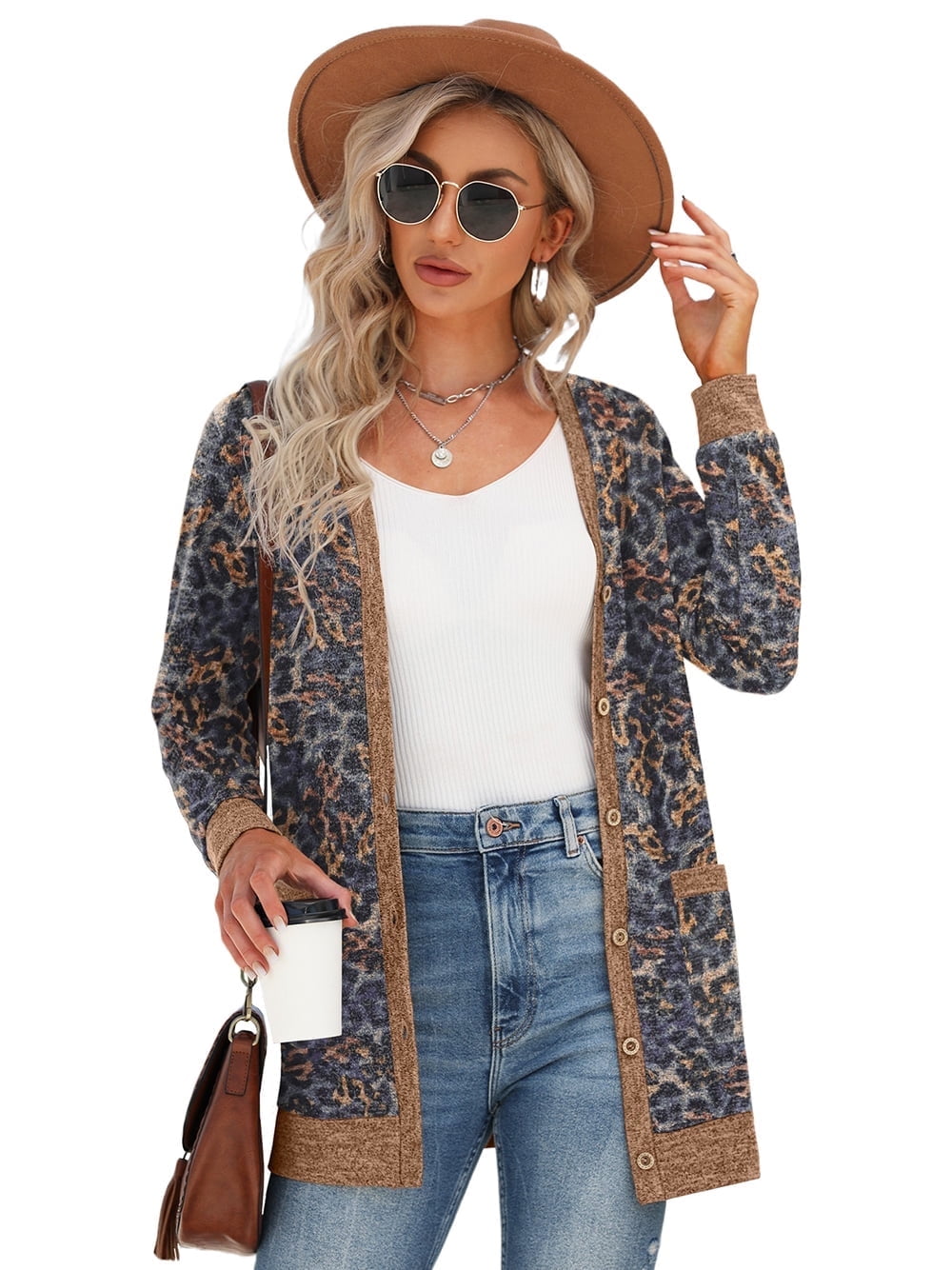 JWD Open Front Cardigan for Women Button Down Long Sleeve Draped ...