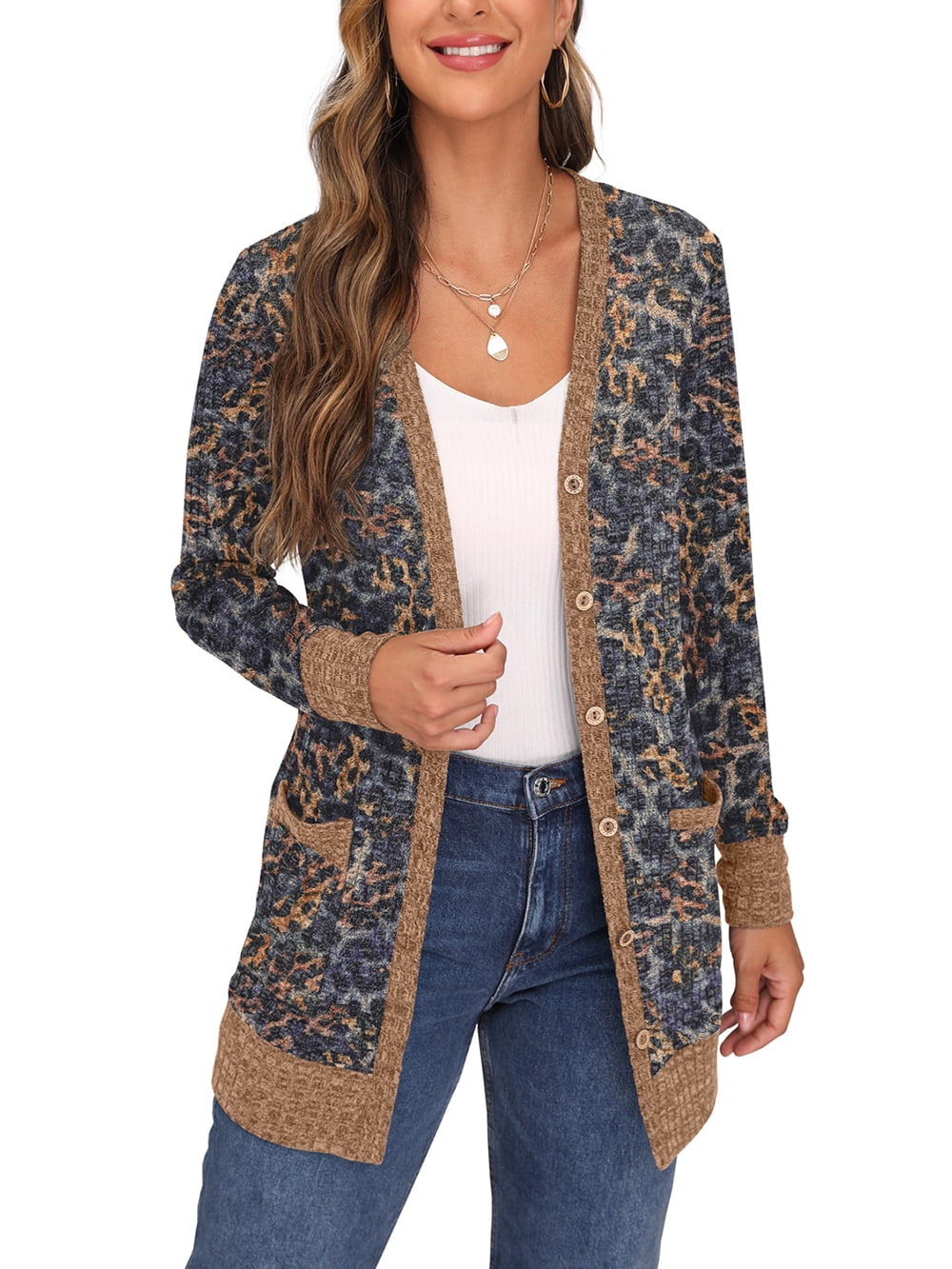 JWD Open Front Cardigan for Women Button Down Long Sleeve Draped ...