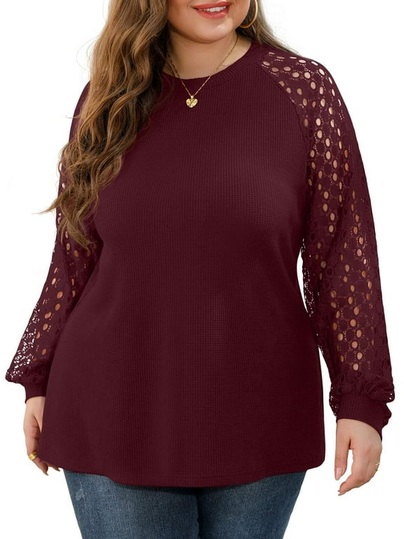 LARACE Womens Plus Size Long Sleeve Tops Tunic Tops Casual Floral ...