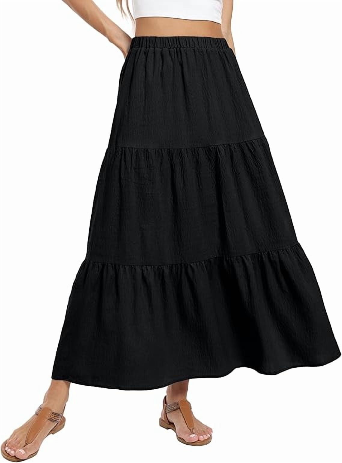 JWD Summer Maxi Skirt for Women Boho Lightweight Flowy Tiered Long ...