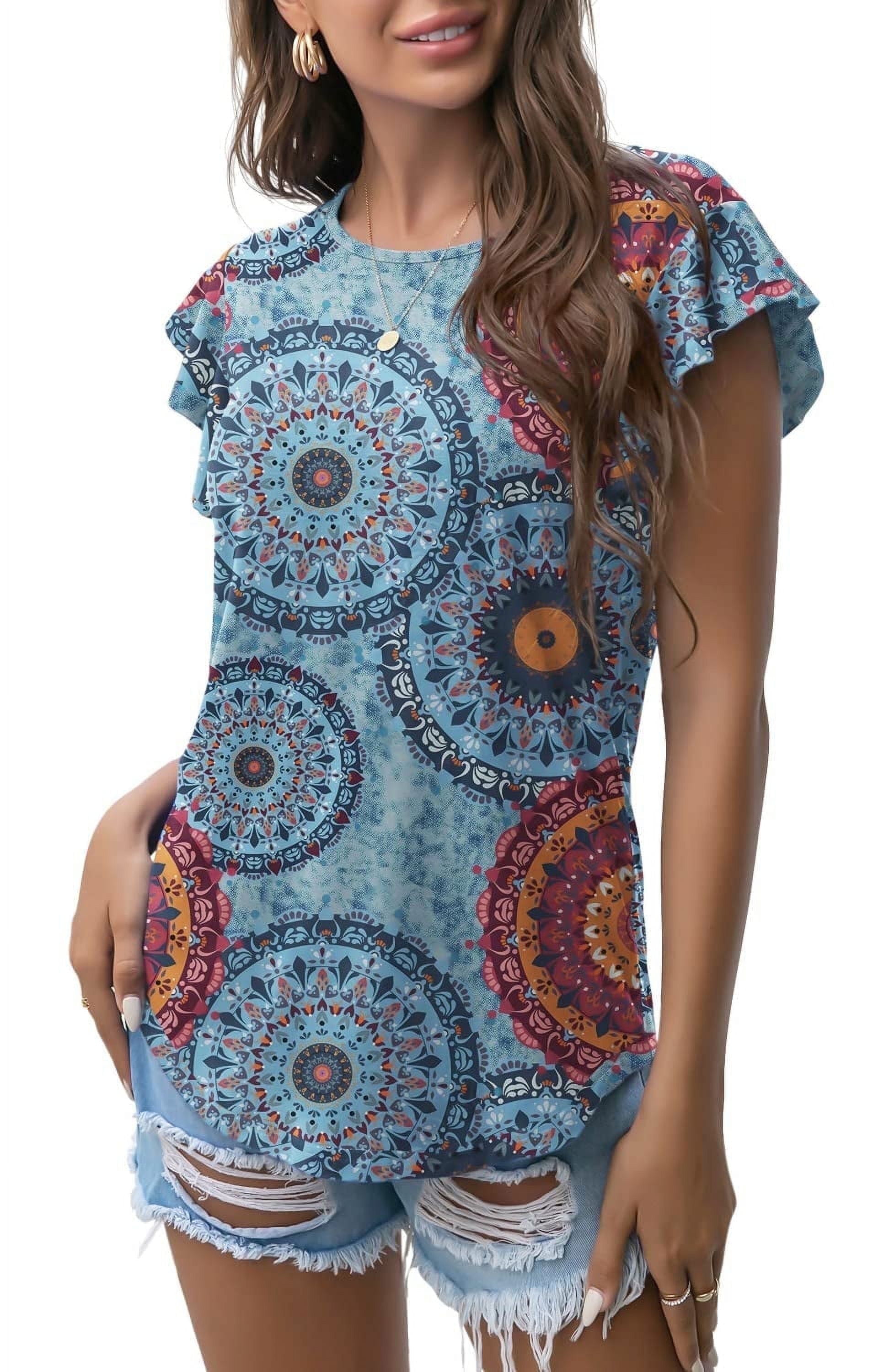 JWD Summer Ruffle Short Sleeve Knit Tunic Tops Shirts Tank Tee Blouse ...