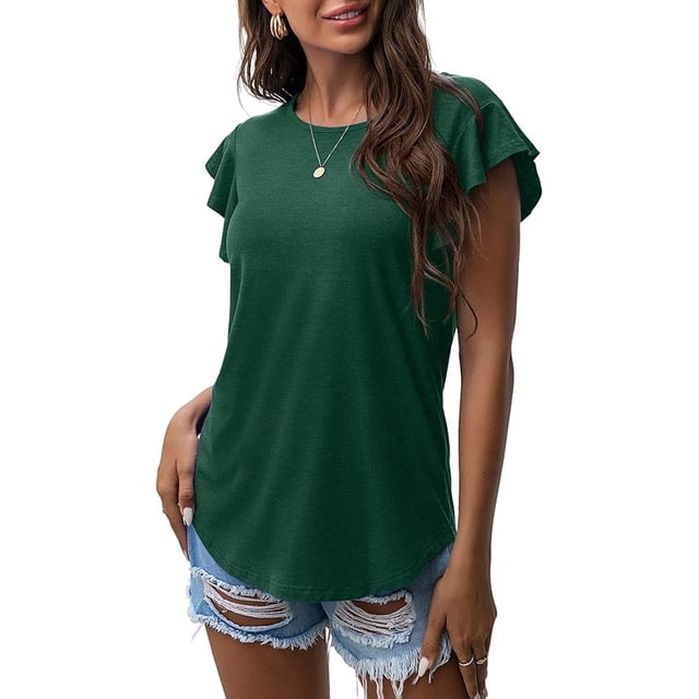 JWD Summer Casual Ruffle Short Sleeved Knit Tunic Tops Blouse for Women ...