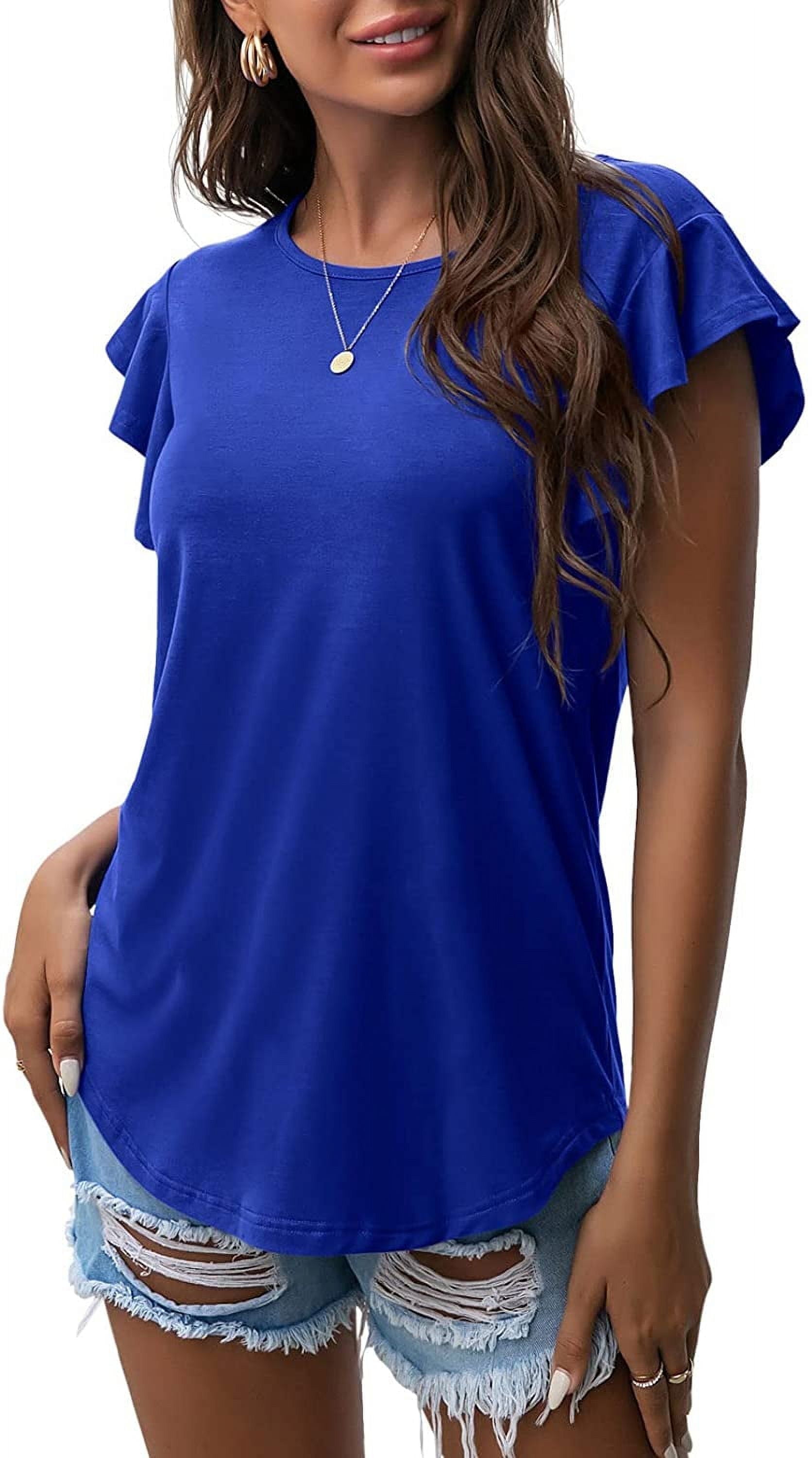 JWD Summer Ruffle Short Sleeve Knit Top, US 4-6, Casual Blouse ...