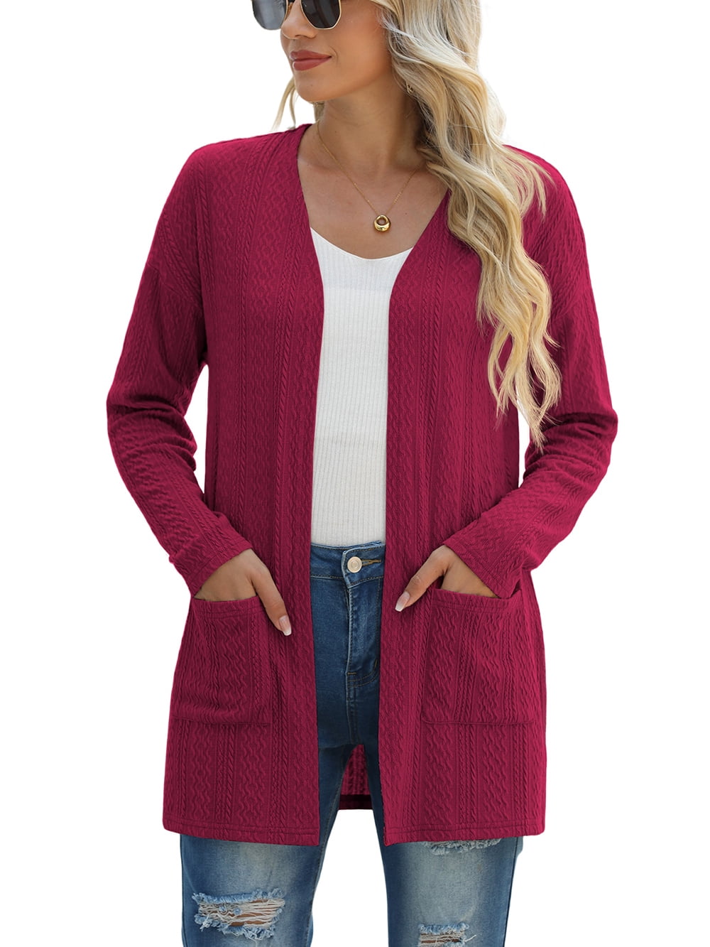 JWD women's fashionable cardigan long sleeved slim fit comfortable ...