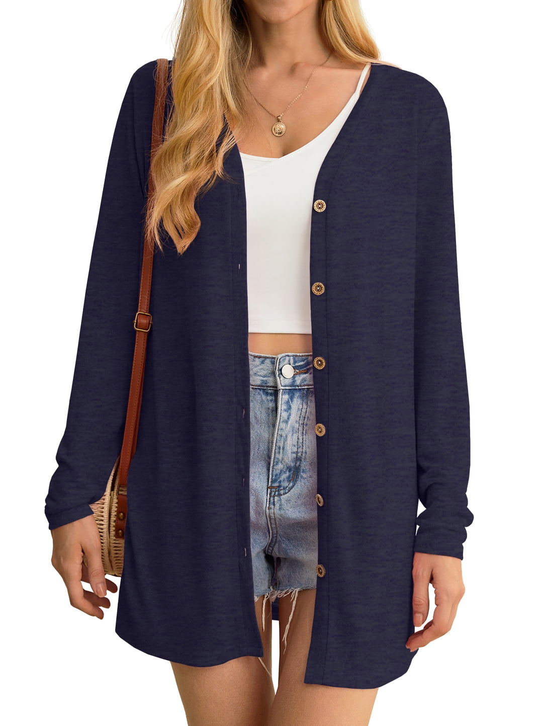 JWD Women's Open Front Lightweight Sheer Long Sleeve Button Down Loose ...