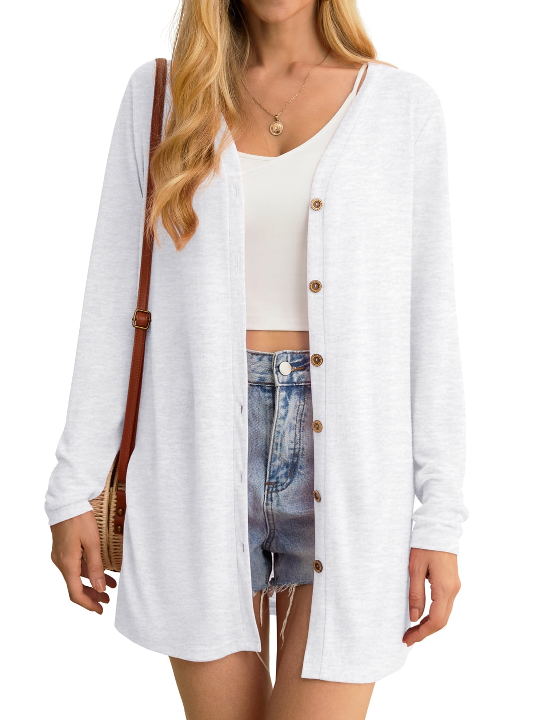 JWD Women's Lightweight Sheer Long Sleeve Open Front Cardigan, White, X ...