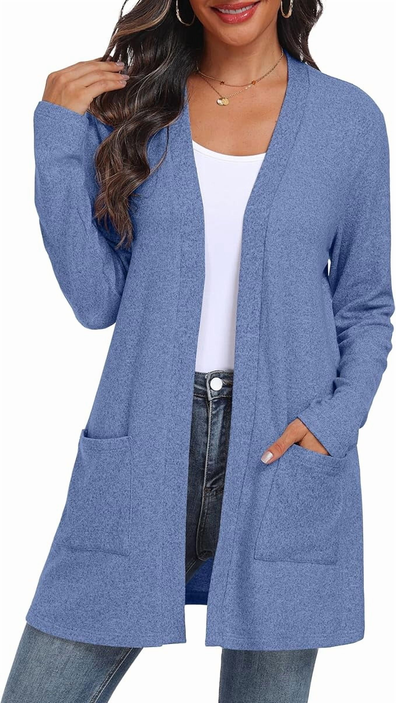 JWD Women's Cardigan Open Front Lightweight Cardigan Long Sleeve ...