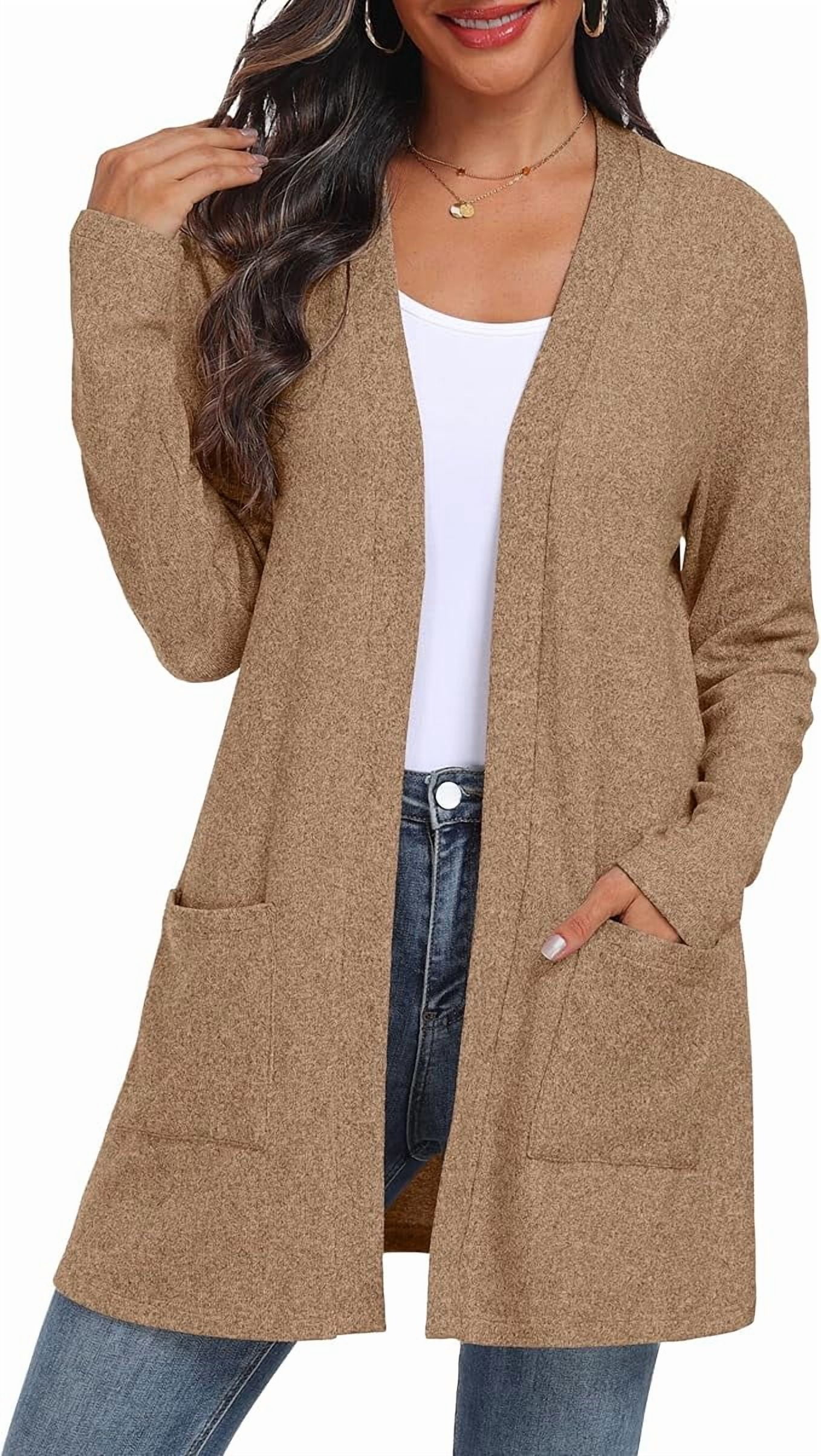 JWD Women's Cardigan Open Front Lightweight Cardigan Long Sleeve ...