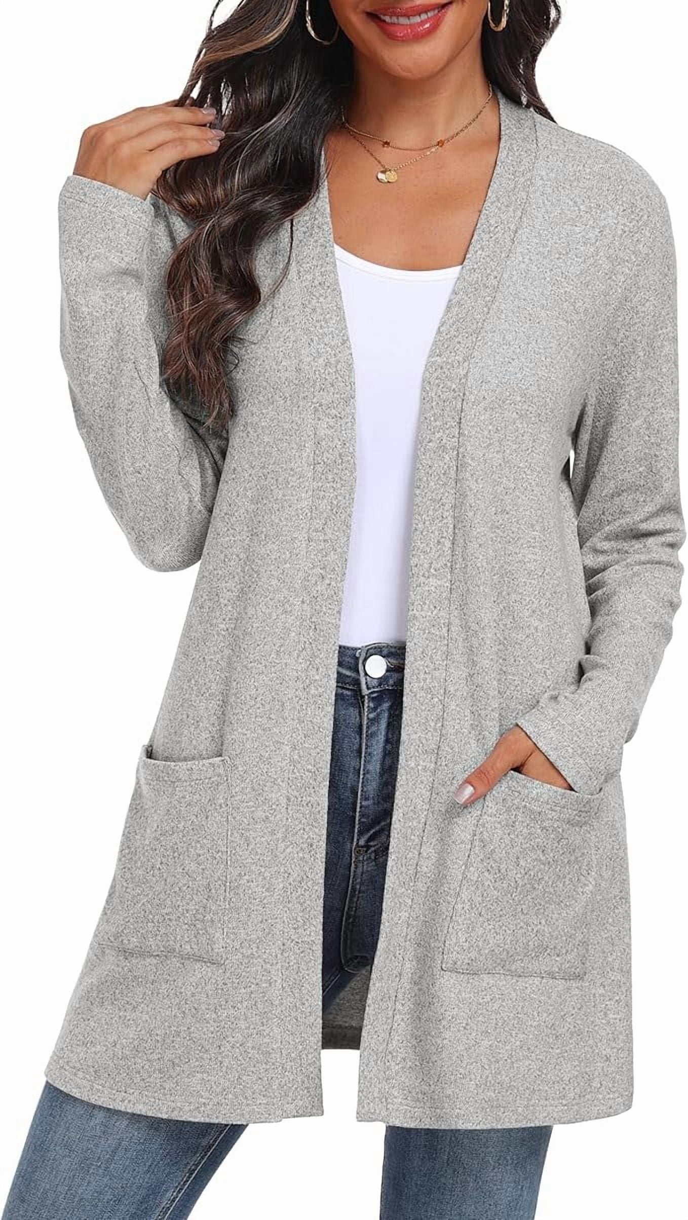 JWD Women's Cardigan Open Front Lightweight Cardigan Long Sleeve ...