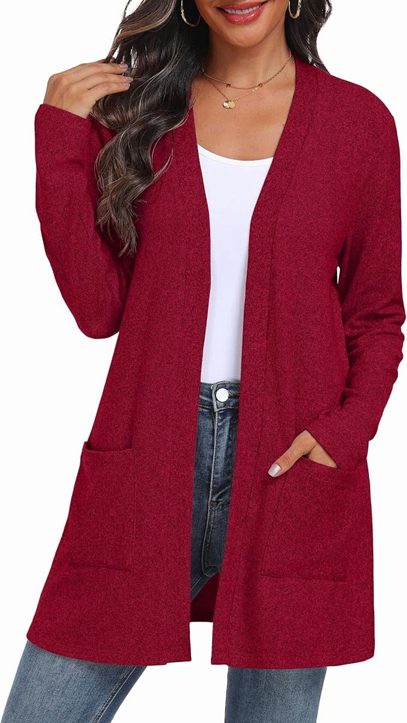JWD Women's Cardigan Open Front Lightweight Cardigan Long Sleeve ...