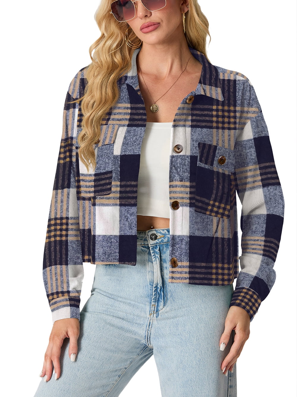 JWD Fashion Casual Short Women's Jacket, Casual Jacket, Fashion Plaid Style, Corner Buckle, Long ...