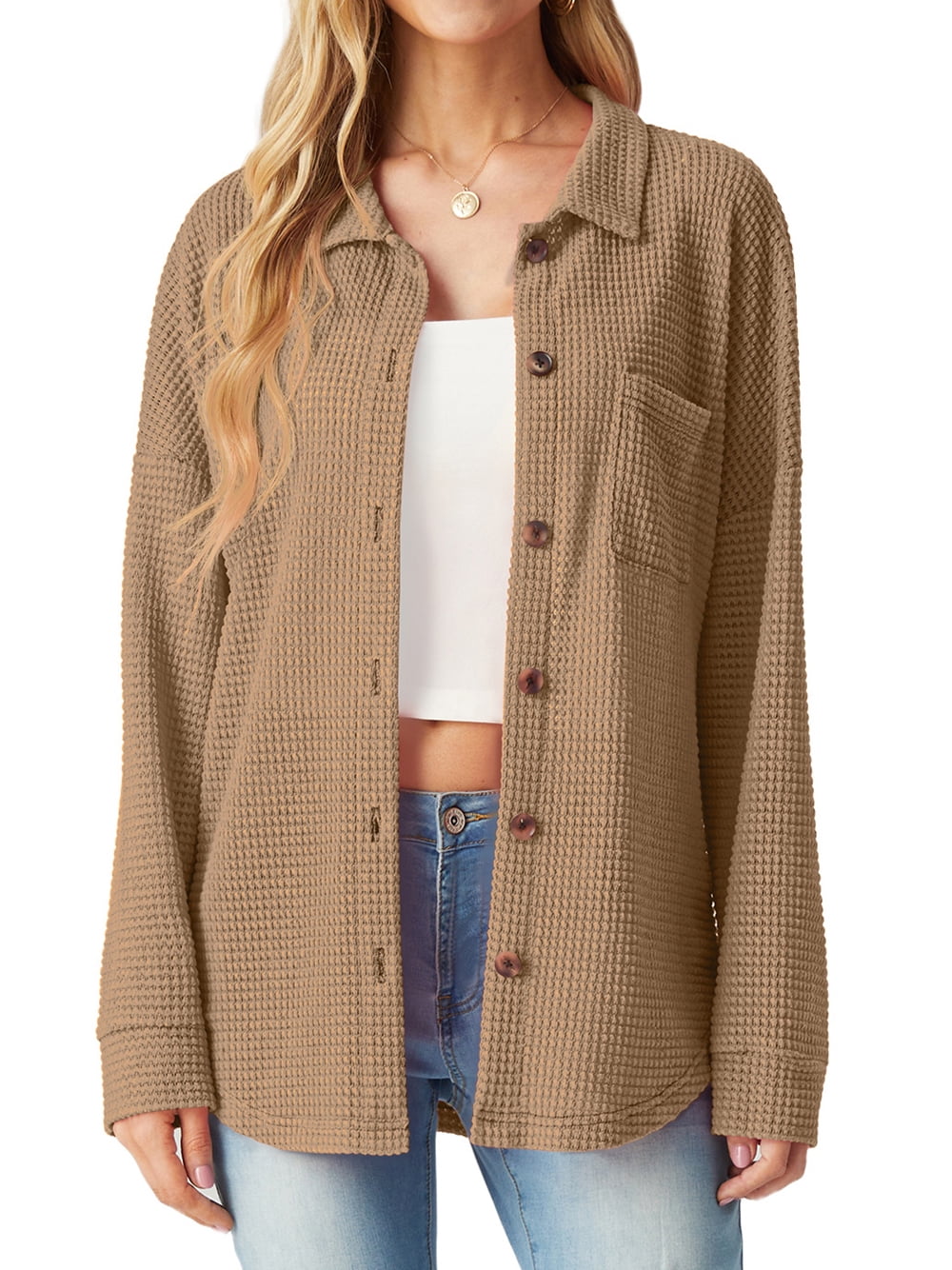 JWD Women's Blouses Long Sleeve Knitted Shacket Jacket Lightweight ...