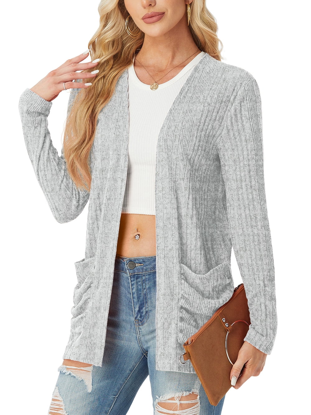 JWD Women's Cardigan Woolen Sweater Soft, Comfortable, Casual , Lightweight, With Pockets Light ...