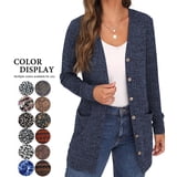 JWD Women's Long Sleeve Open Front Cardigan Button Down Vee Neck Ribbed ...