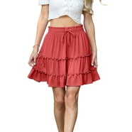 Women's Casual Solid Flare A-line Midi Skirt with Elastic Waistband ...