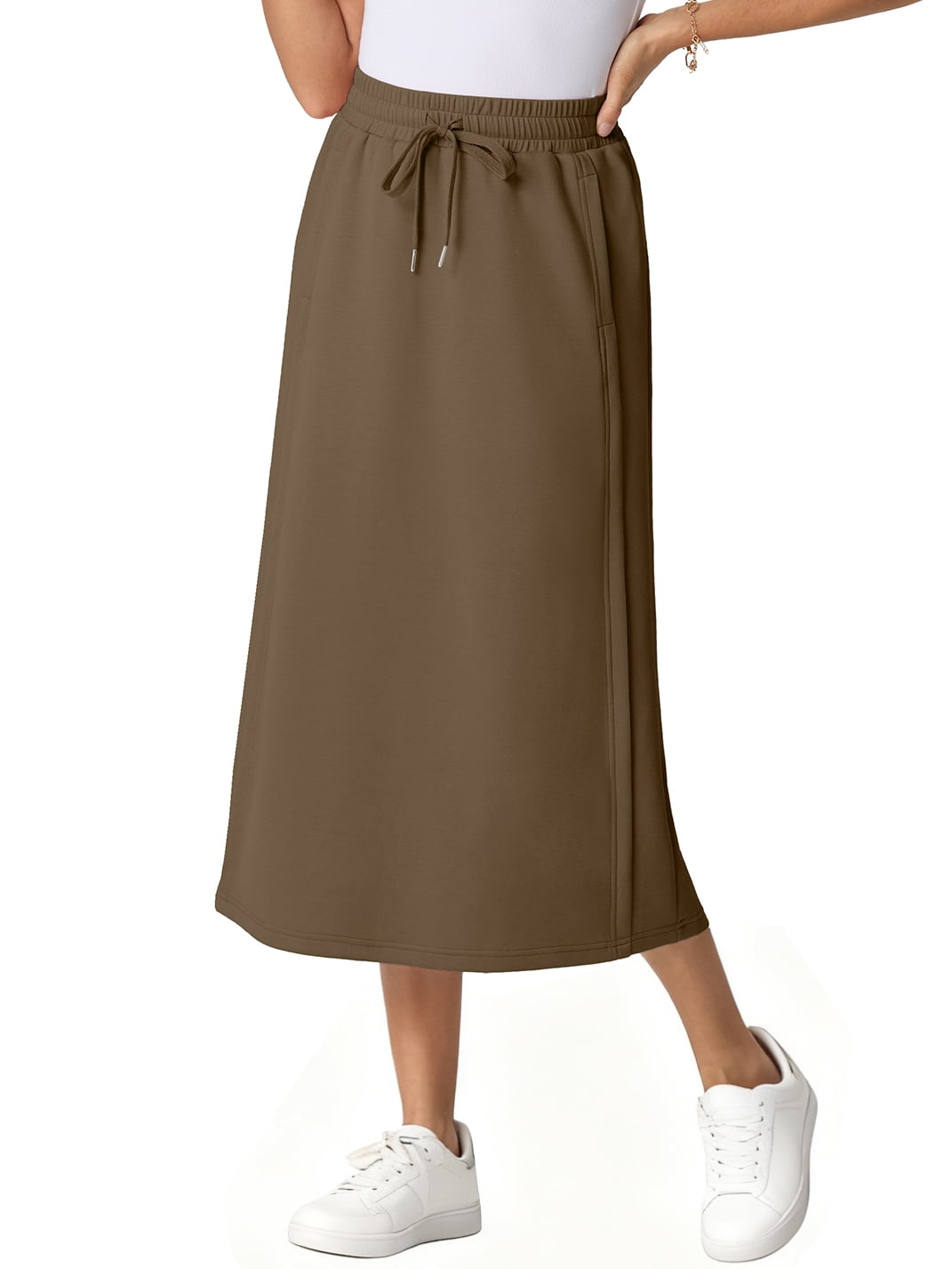 JWD Women's Elastic High Waist Maxi Skirt - Back Slit Flowy Wrap Skirt ...