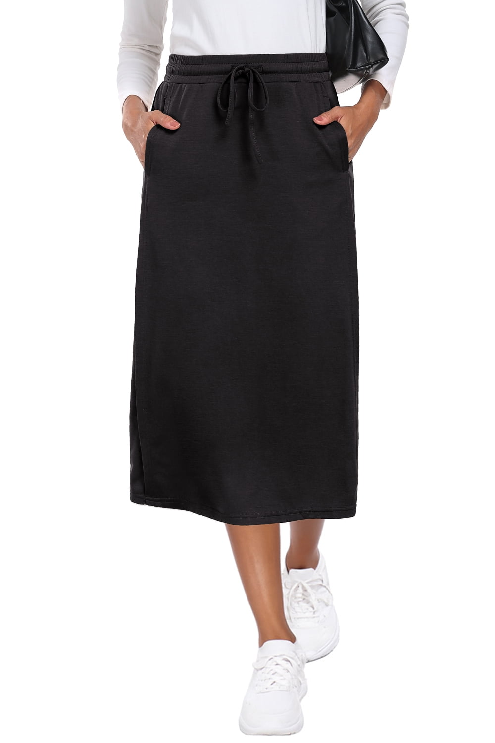 JWD Women's Skirts Elastic Waist Back Slit Wrap Flowy Maxi Skirt With ...