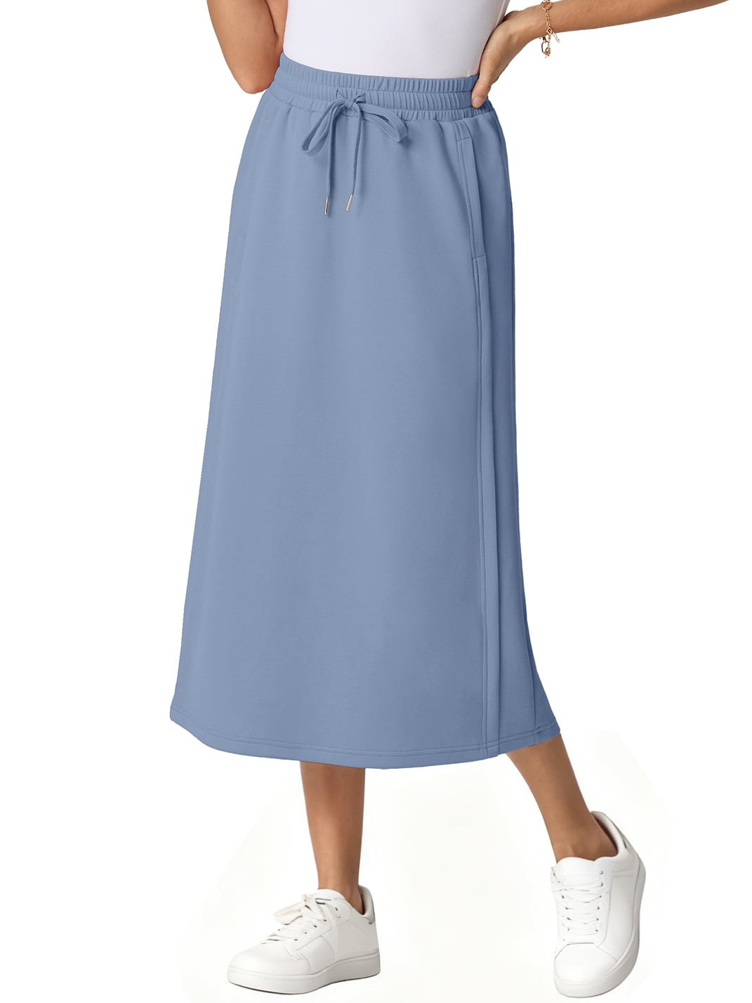 JWD Women's Elastic High Waist Maxi Skirt - Back Slit Flowy Wrap Skirt ...