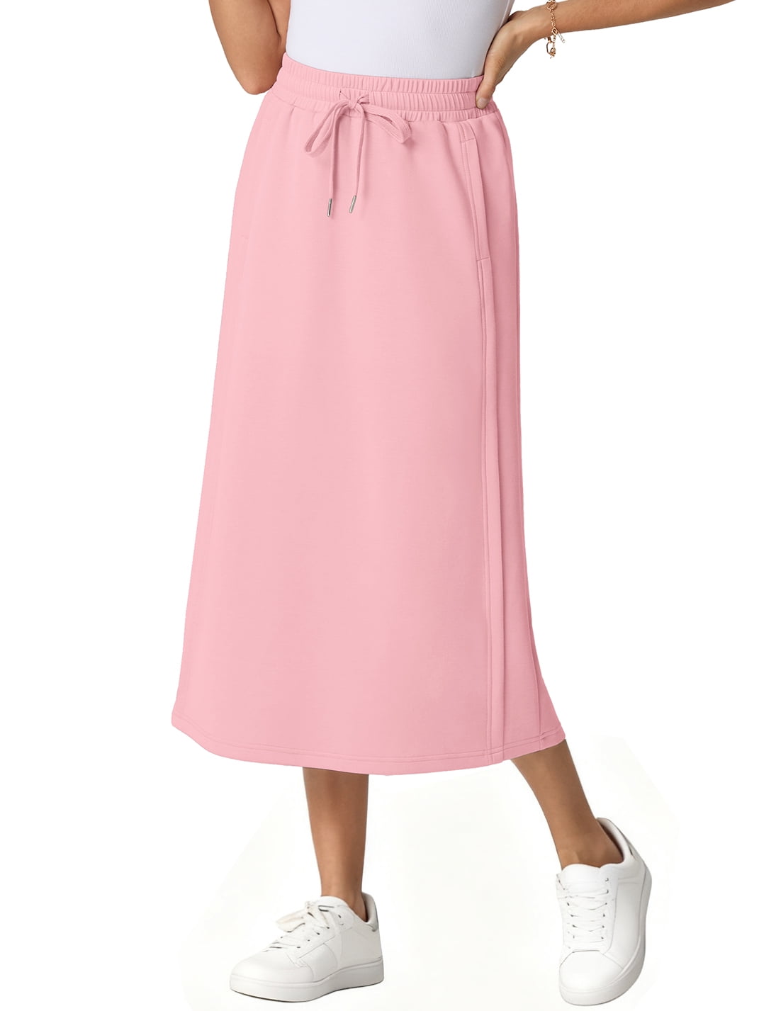 JWD Women's Elastic High Waist Maxi Skirt - Back Slit Flowy Wrap Skirt ...
