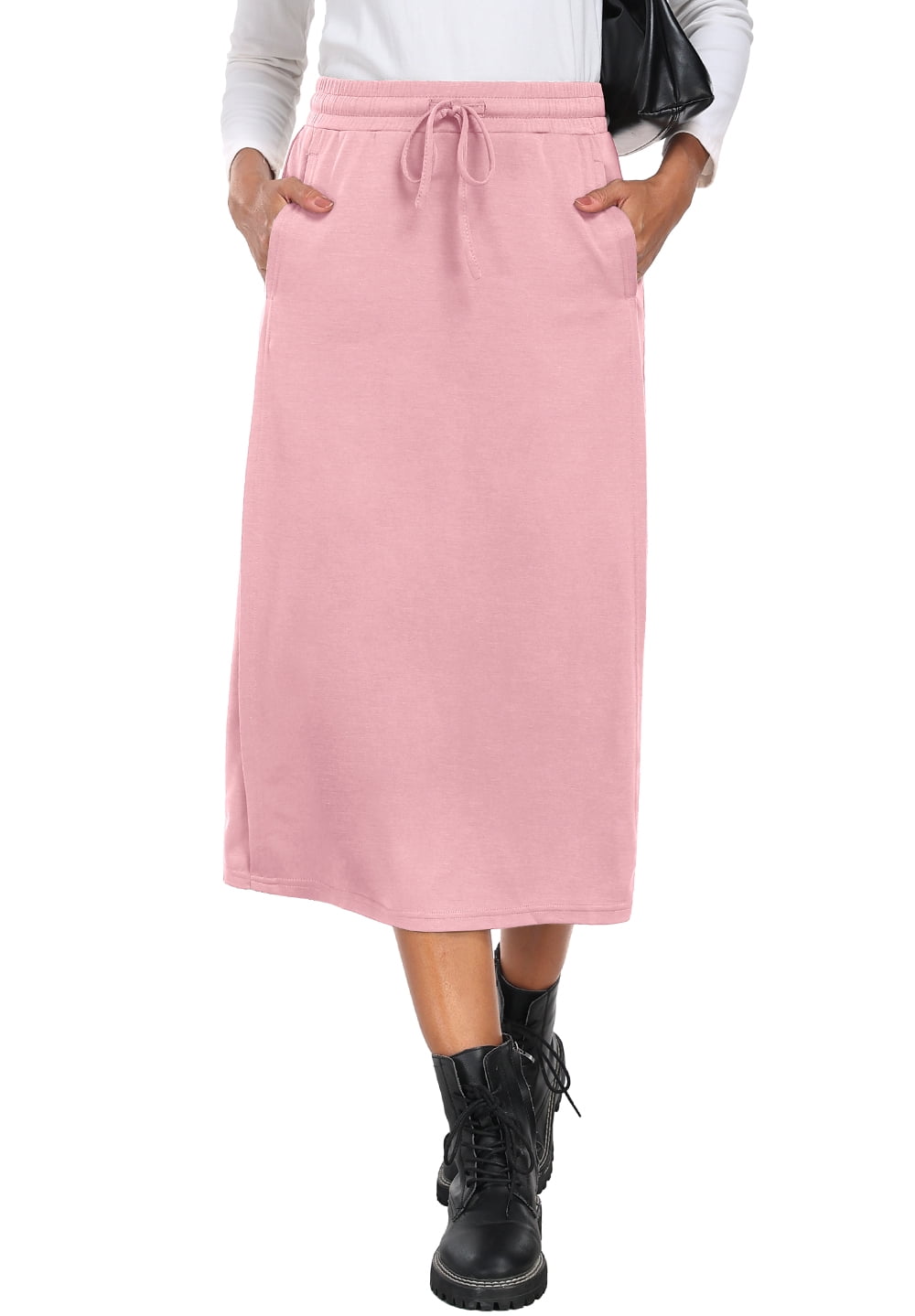 JWD Women's Skirts Elastic Waist Back Slit Wrap Flowy Maxi Skirt With ...