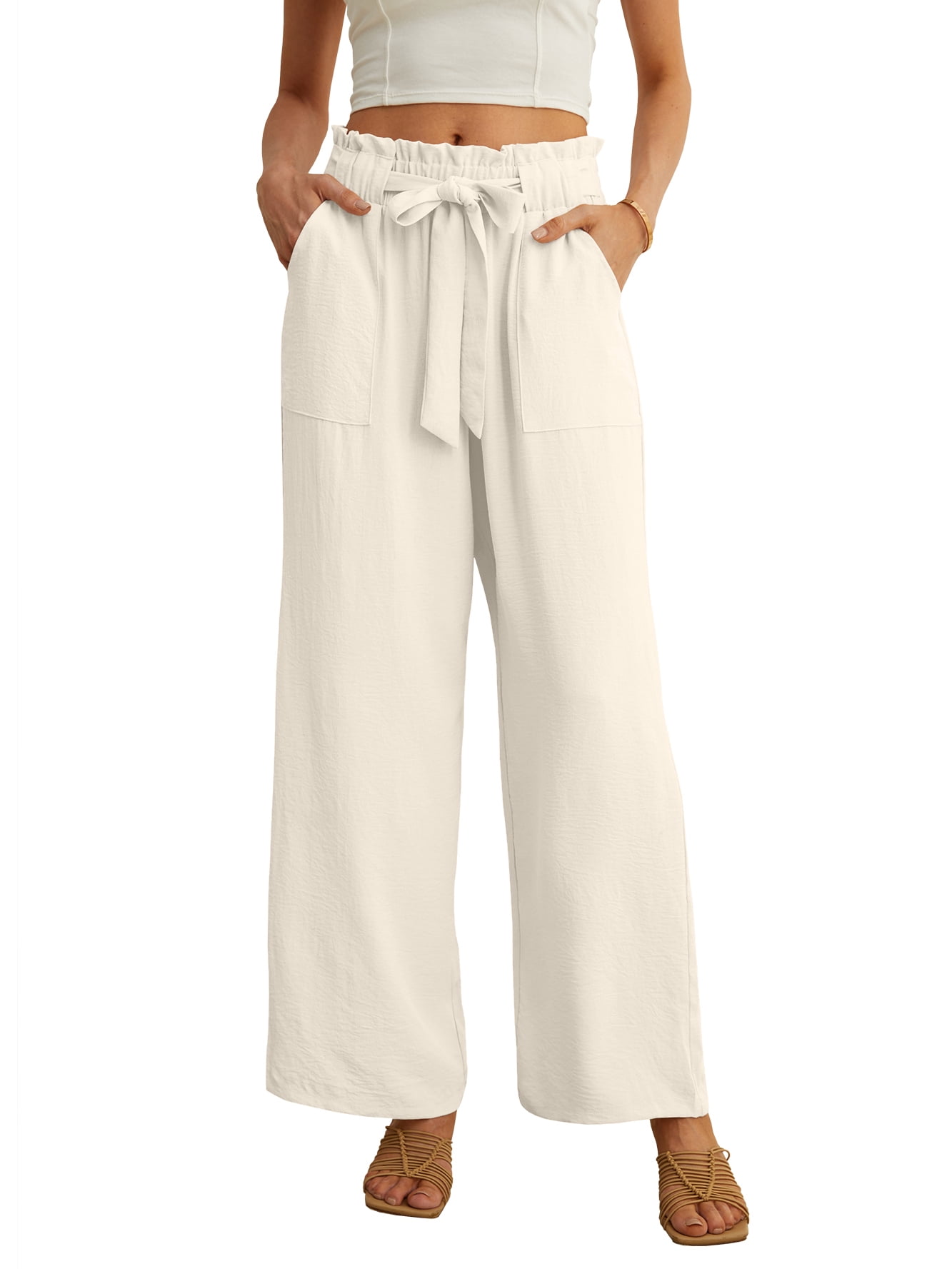 JWD Women's Palazzo Elastic High Waist Wide Leg Pants with Pockets ...