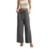 JWD Women's Wide Leg Pants with Pockets High Waist Casual Trousers 100% ...