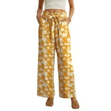 JWD Women's Palazzo Pants, High Waist, Adjustable Knot, Pockets, Yellow ...