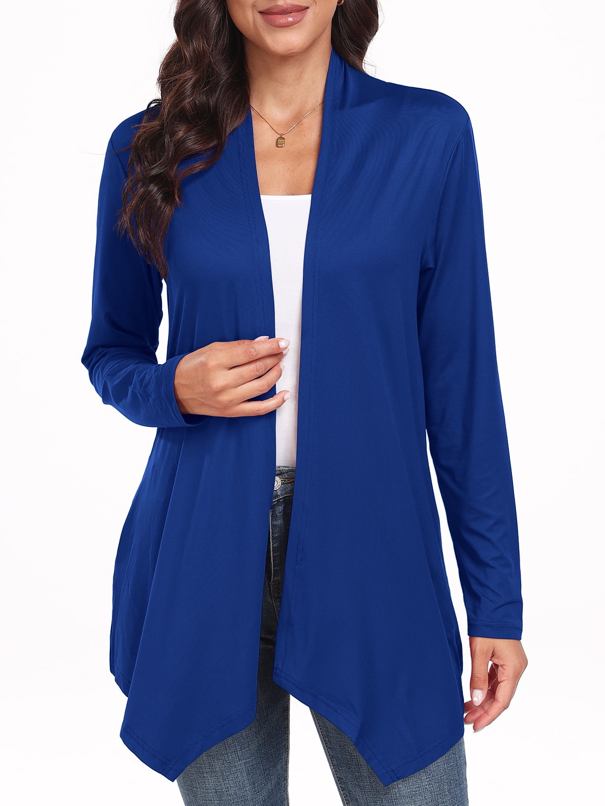 JWD Womens Lightweight Long Sleeve Cardigan, Royal Blue, XX-Large ...