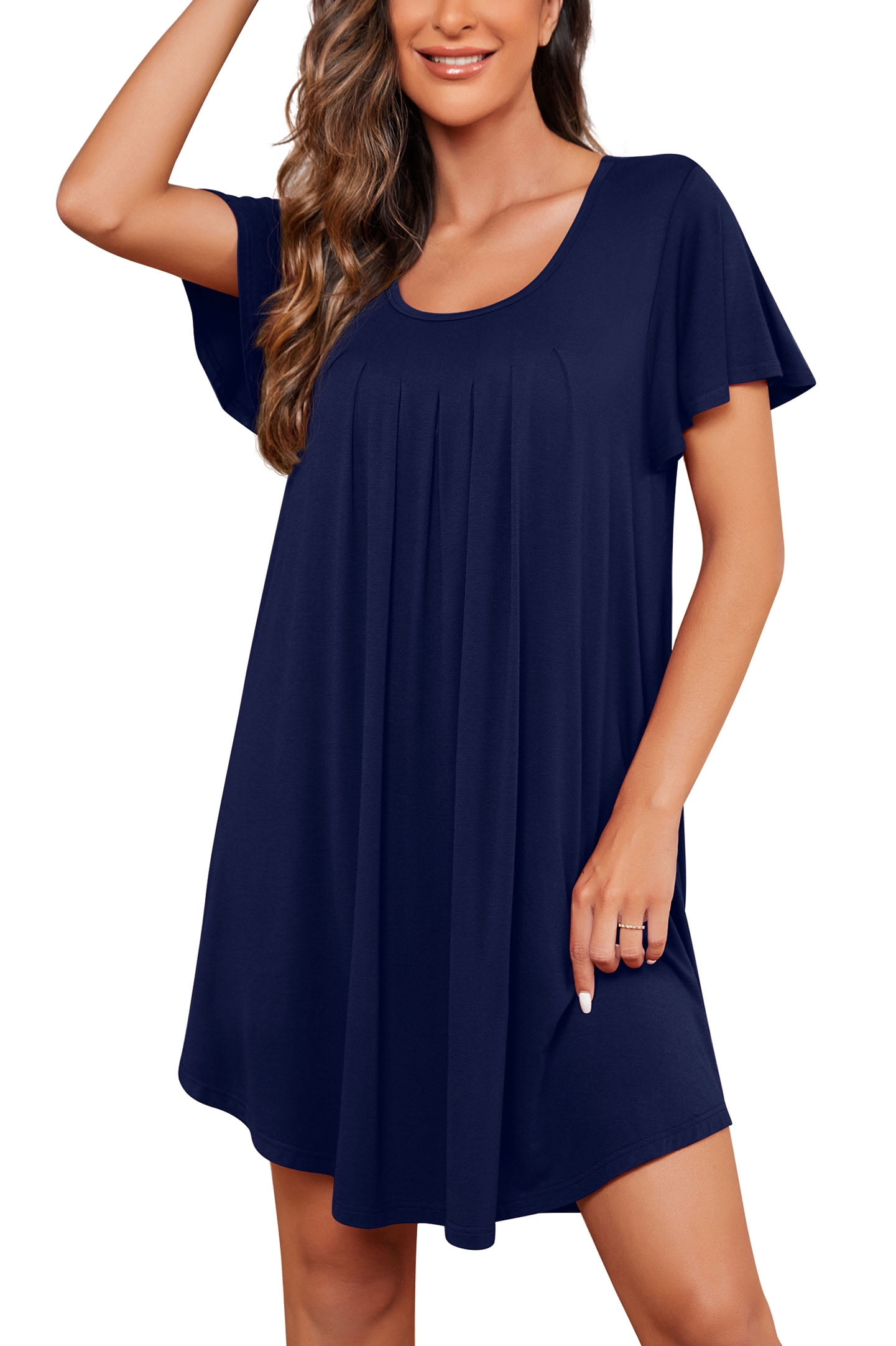 JWD Women's Long Sleep Gowns: Comfy Short Sleeve Night Pajama Dress ...