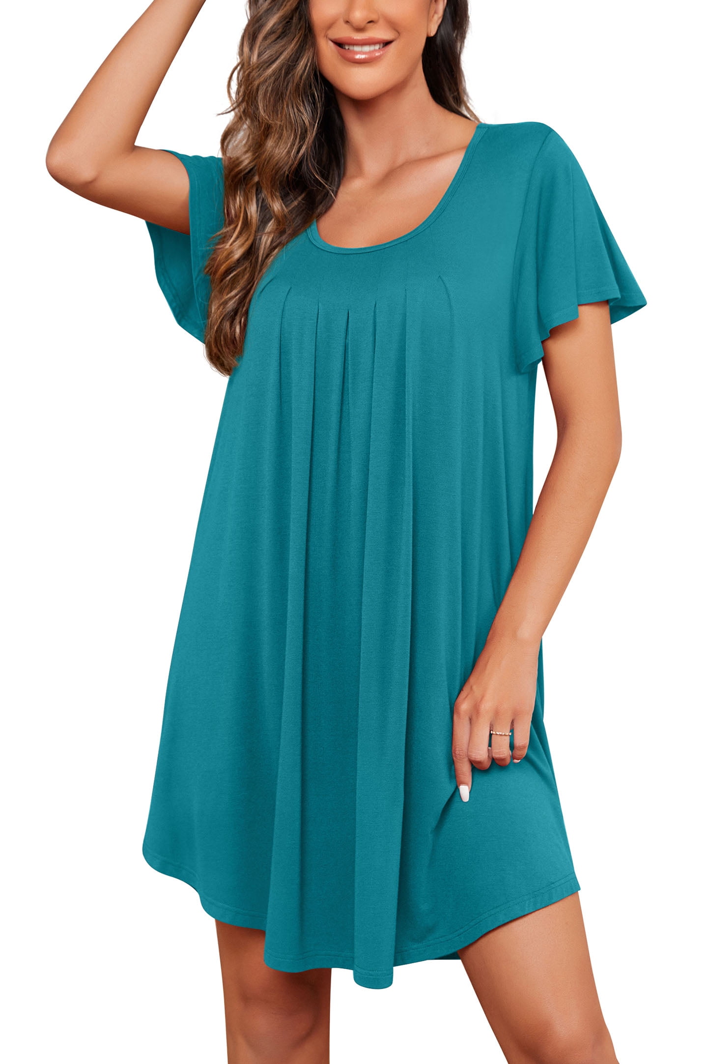 JWD Women's Comfy Short Sleeve Sleep Gown Pajama Dress, Soft Scoopneck ...