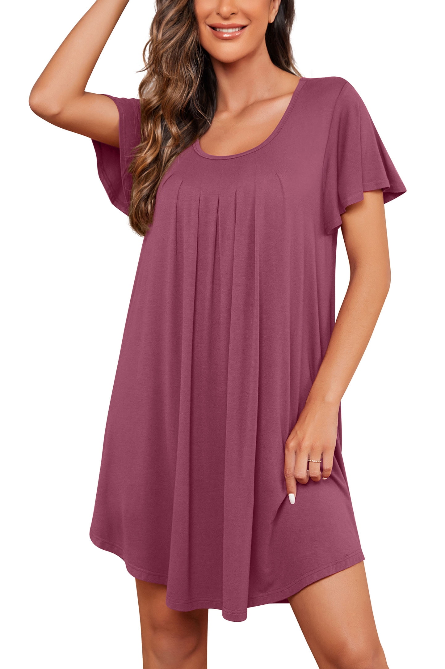 JWD Womens Nightgown Short Sleeves Sleepwear Soft Loose Sleepshirt ...