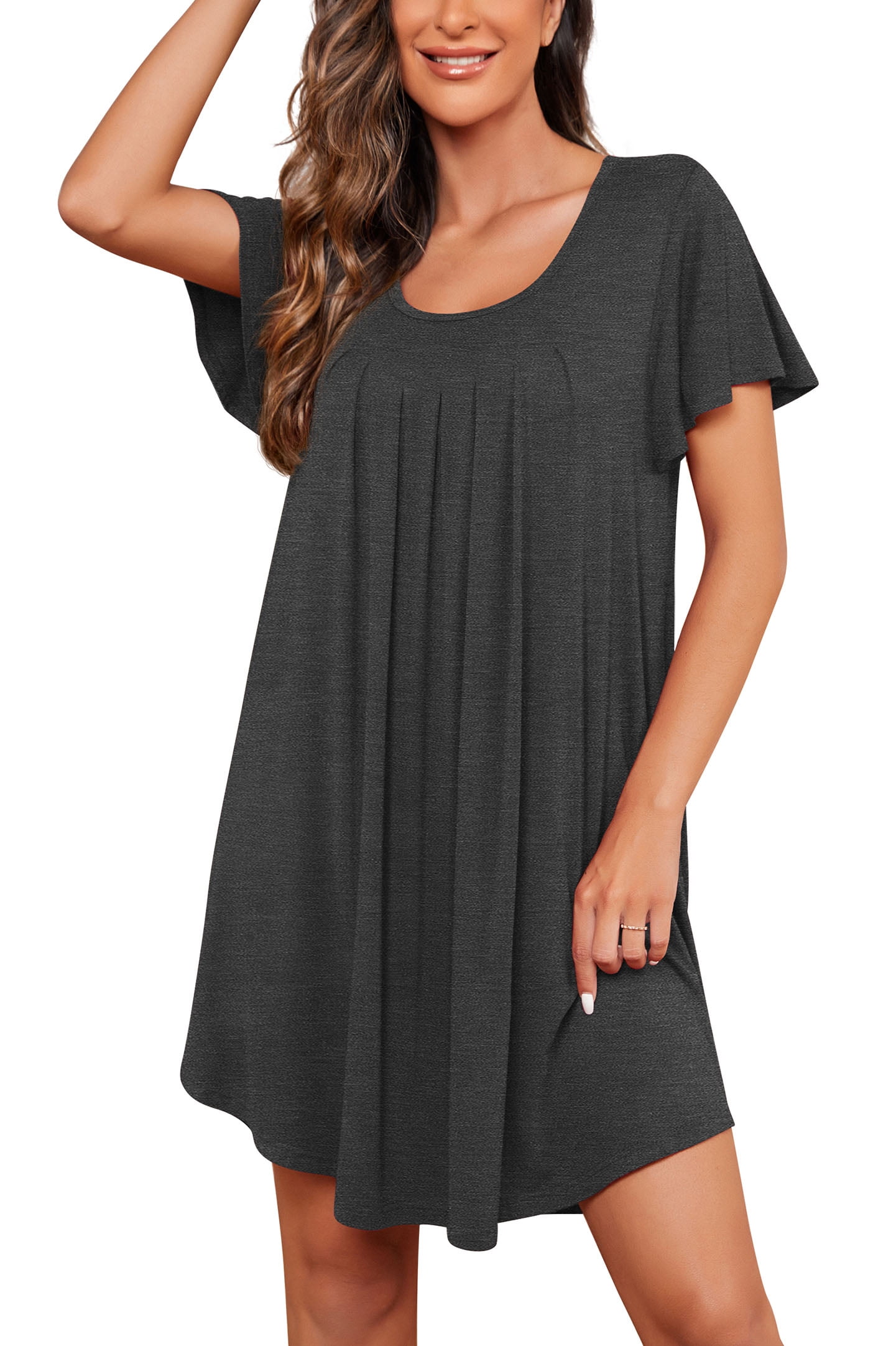 JWD Womens Nightgown, Short Sleeves, Soft Loose Sleepshirt, Scoopneck ...
