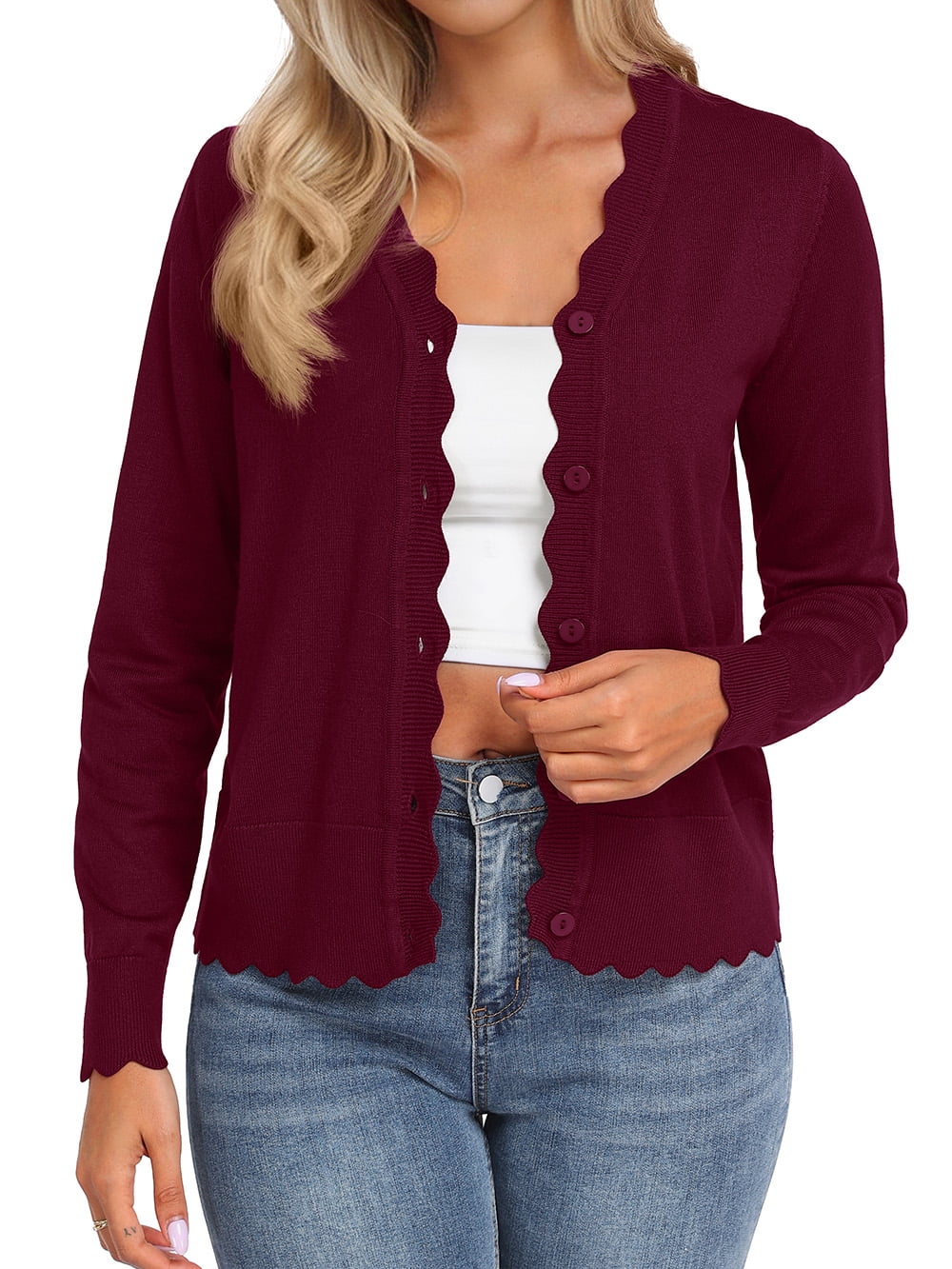JWD Womens Open Front Cardigan Lightweight Sweater Button Down Long ...